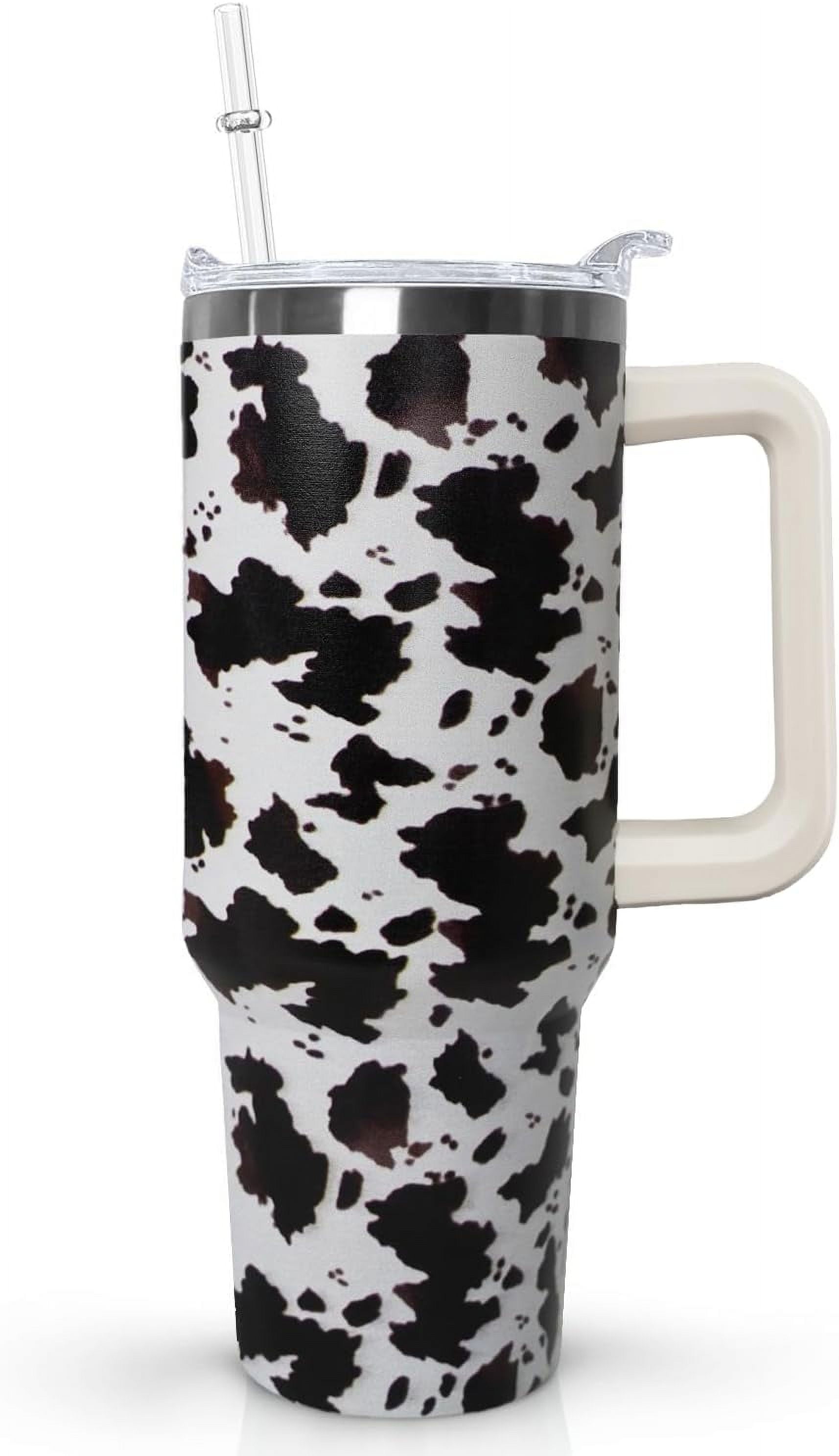 40 Oz Cow Print Tumbler With Handle,Cow Print Coffee Travel Mug Cup ...