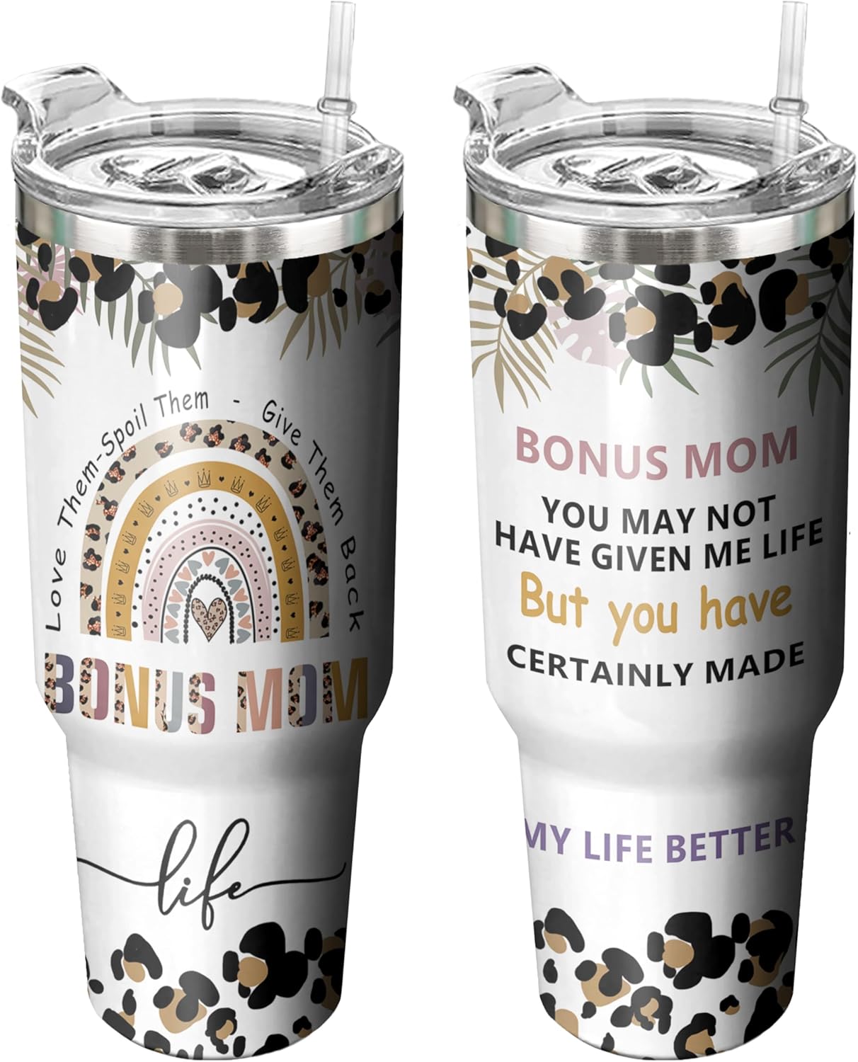 40 Oz Double Wall Best Bonus Mom Tumbler with Handle and Straw, Bonus ...