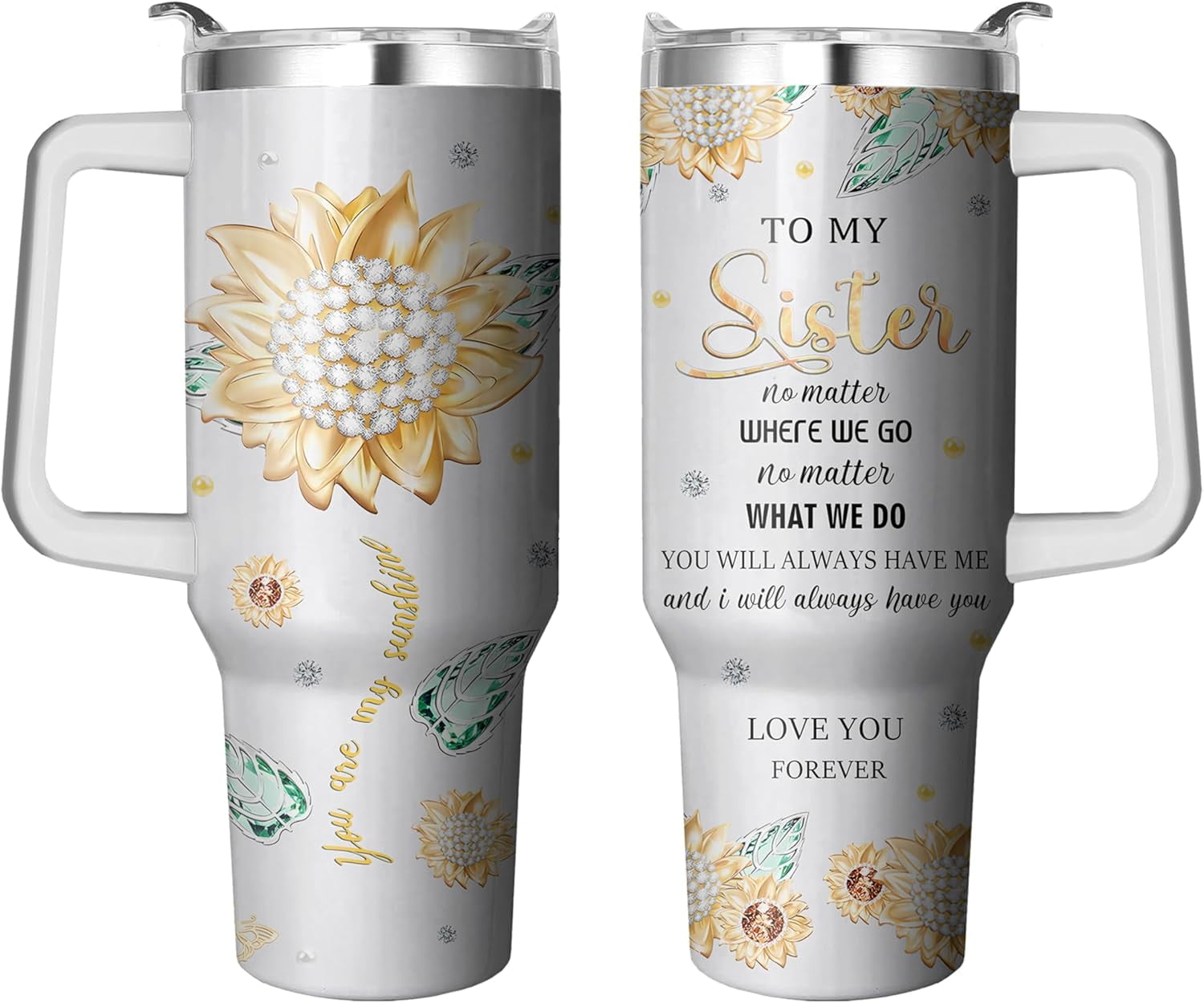 40 Oz Double Wall Sister Tumbler with Handle and Straw, Coffee Sister ...