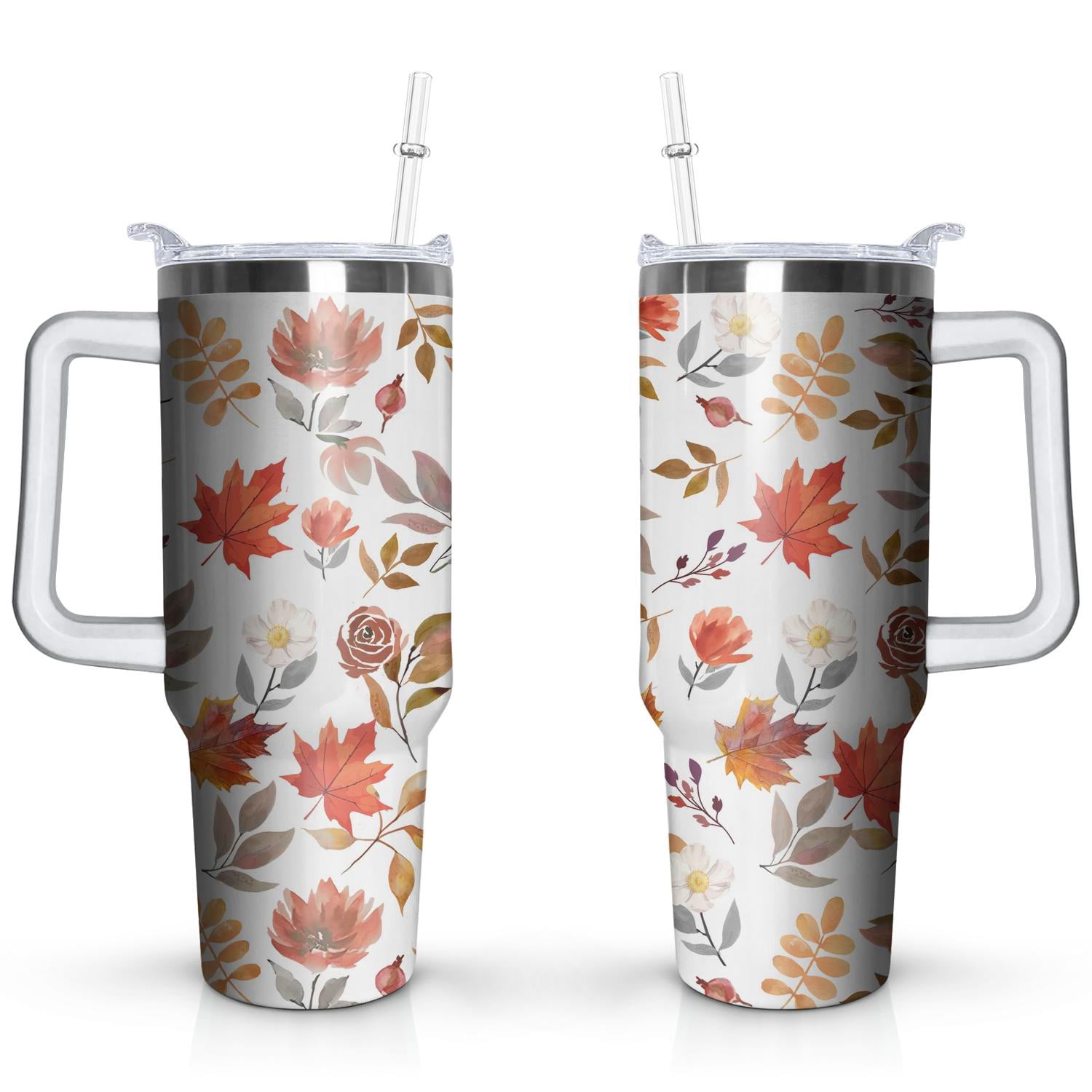 40 Oz Fall Leaf Tumbler with Handle and Straw, Double Wall Maple Leaves ...