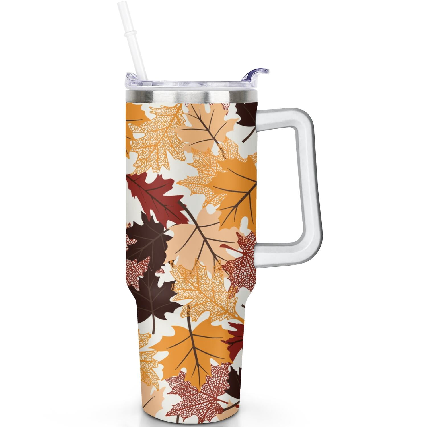 40 Oz Fall Leaf Tumbler with Handle and Straw, Double Wall Maple Leaves ...