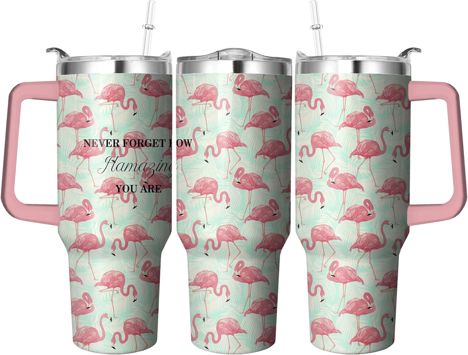 40 Oz Flamingo Tumbler with Handle and Straw, Flamingo Cup Double Wall ...