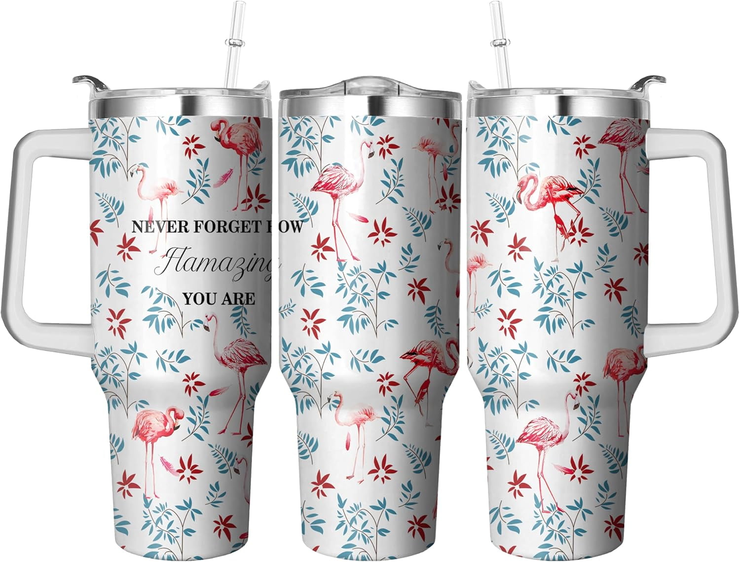 40 Oz Flamingo Tumbler with Handle and Straw, Flamingo Cup Double Wall ...