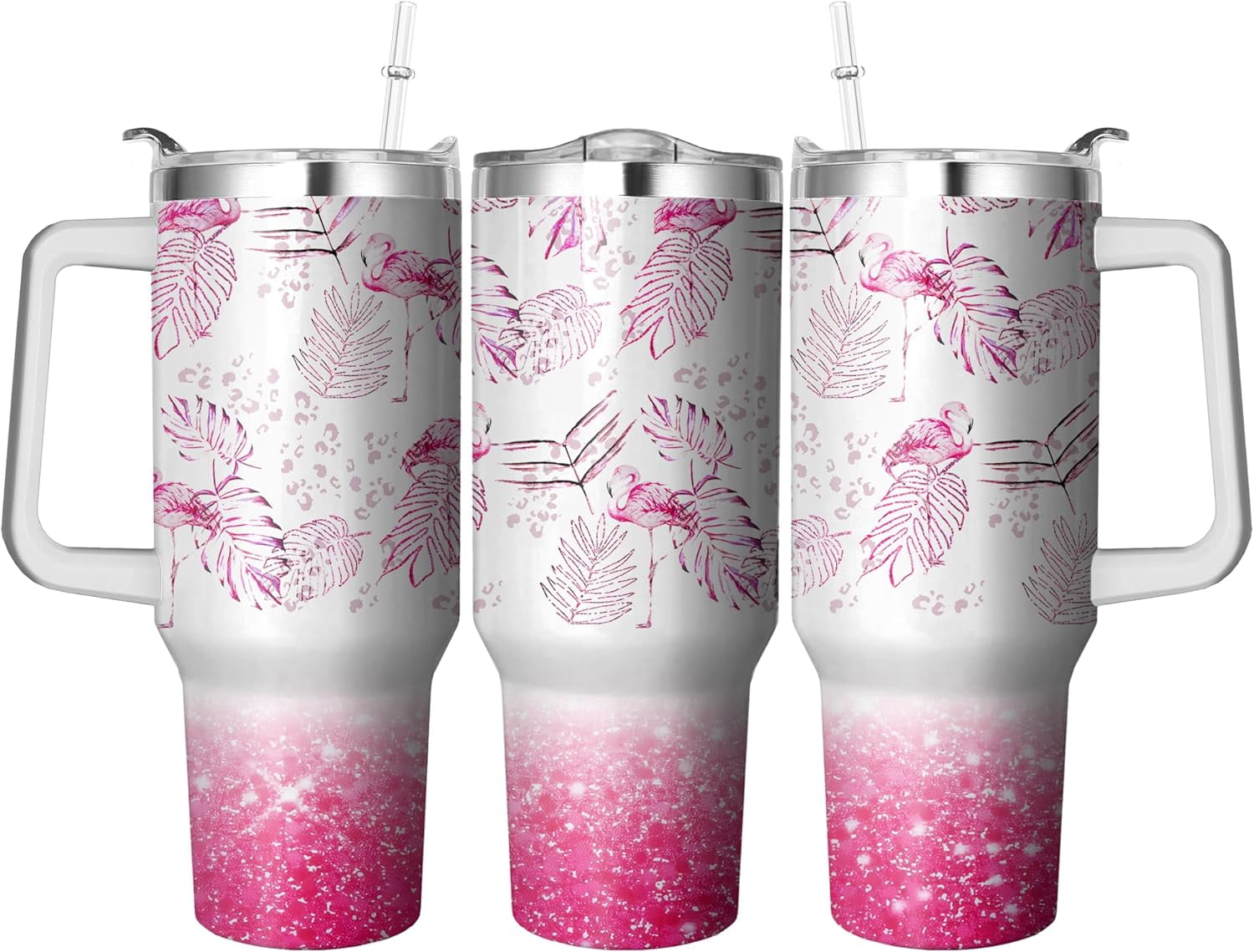 40 Oz Flamingo Tumbler with Handle and Straw, Flamingo Cup Double Wall ...