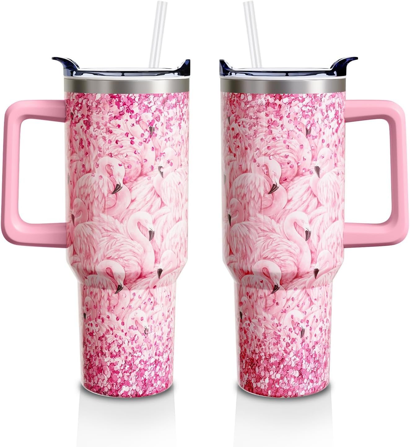 40 Oz Flamingo Tumbler with Handle and Lid Straw, Flamingo Stainless ...
