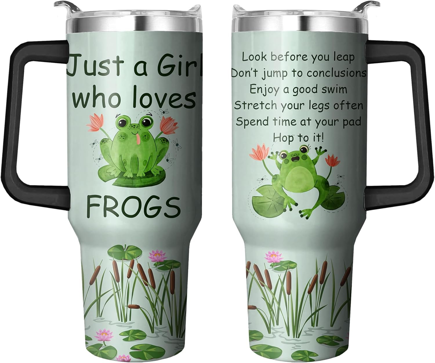 40 Oz Frog Tumbler with Handle and Straw, Double Wall Stainless Steel ...