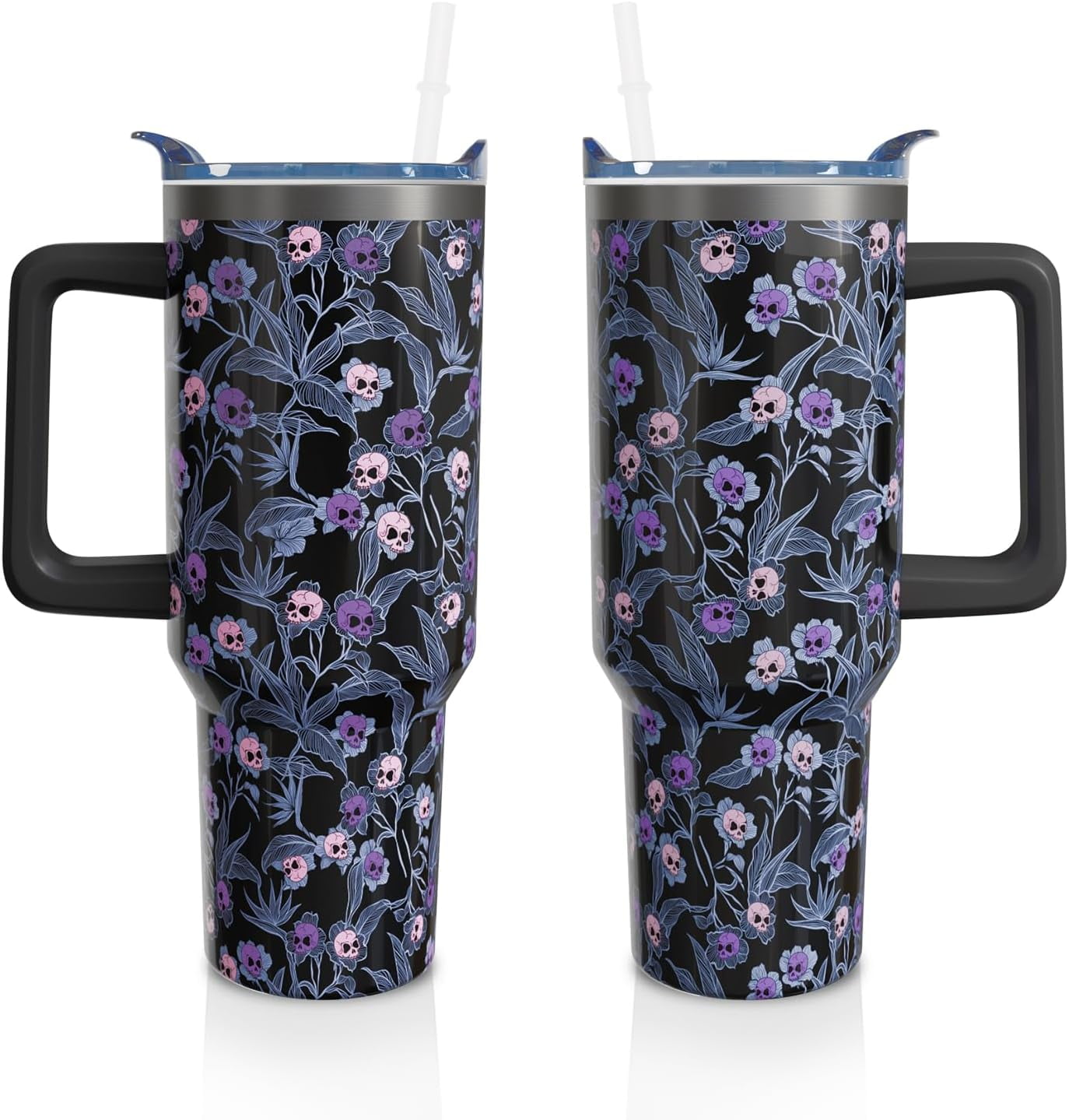 40 Oz Gothic Tumbler with Handle and Straw, Goth Skull Stainless Steel ...