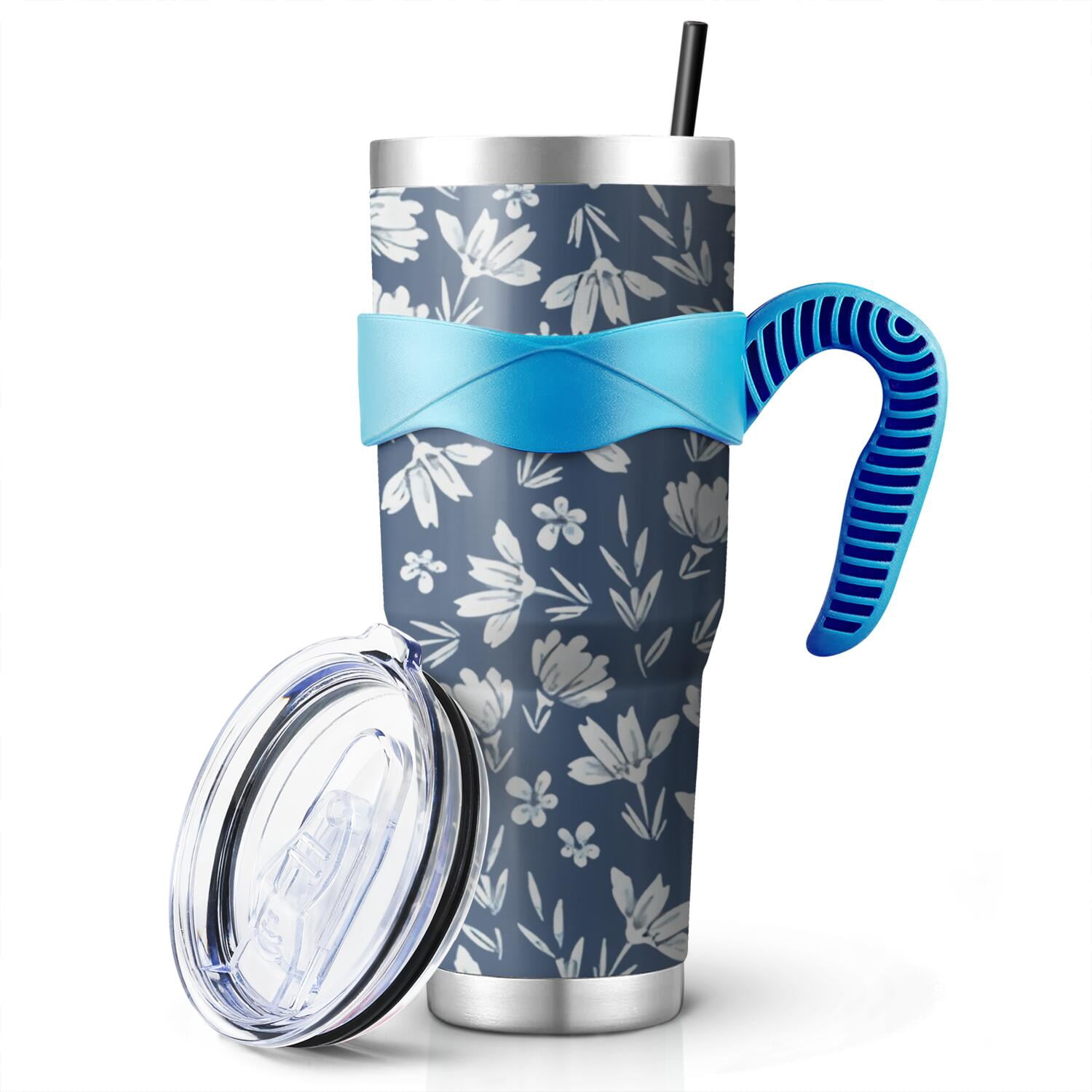 40 Oz Pioneer Tumbler with Handle and Silicone Straws,Colorful Floral ...