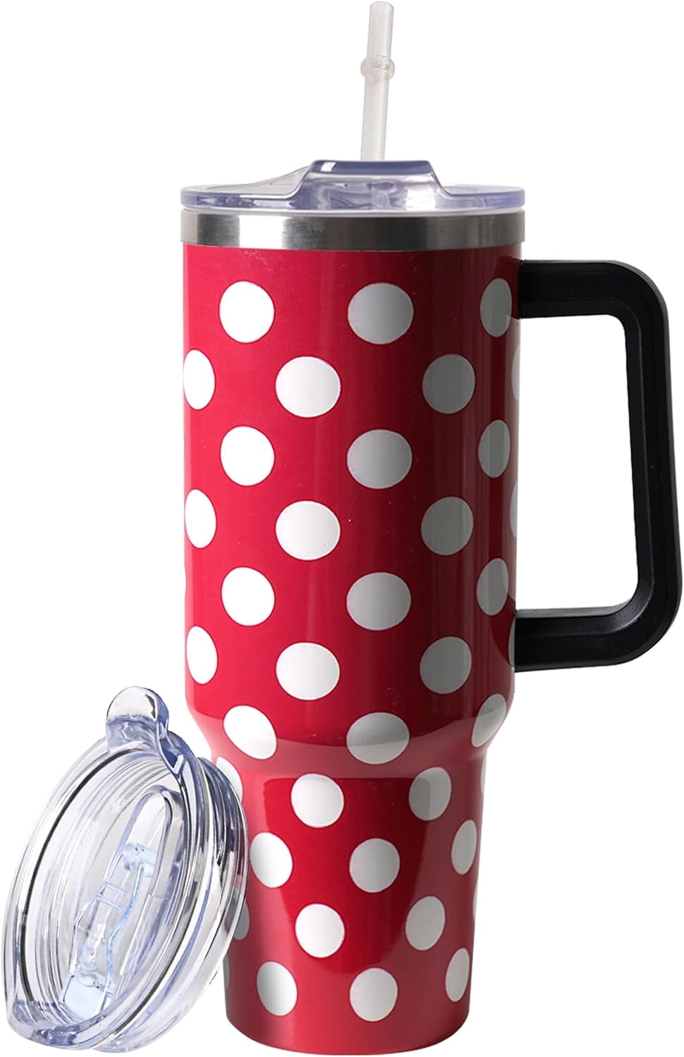 40 Oz Red with White Polka Dot Mug Tumbler Stainless Steel Vacuum ...