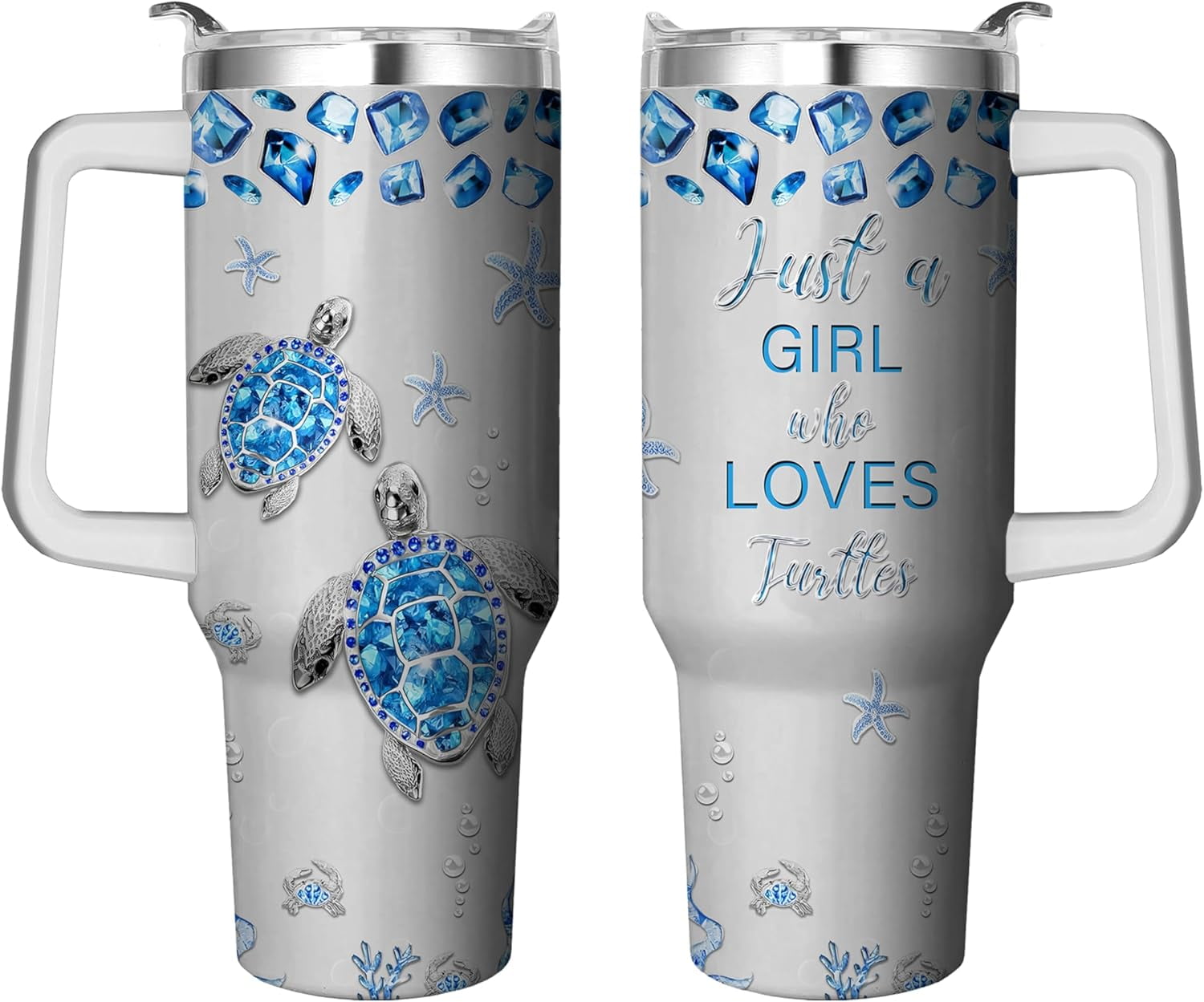 40 Oz Sea Turtle Tumbler with Handle and Straw, Double Wall Coffee ...