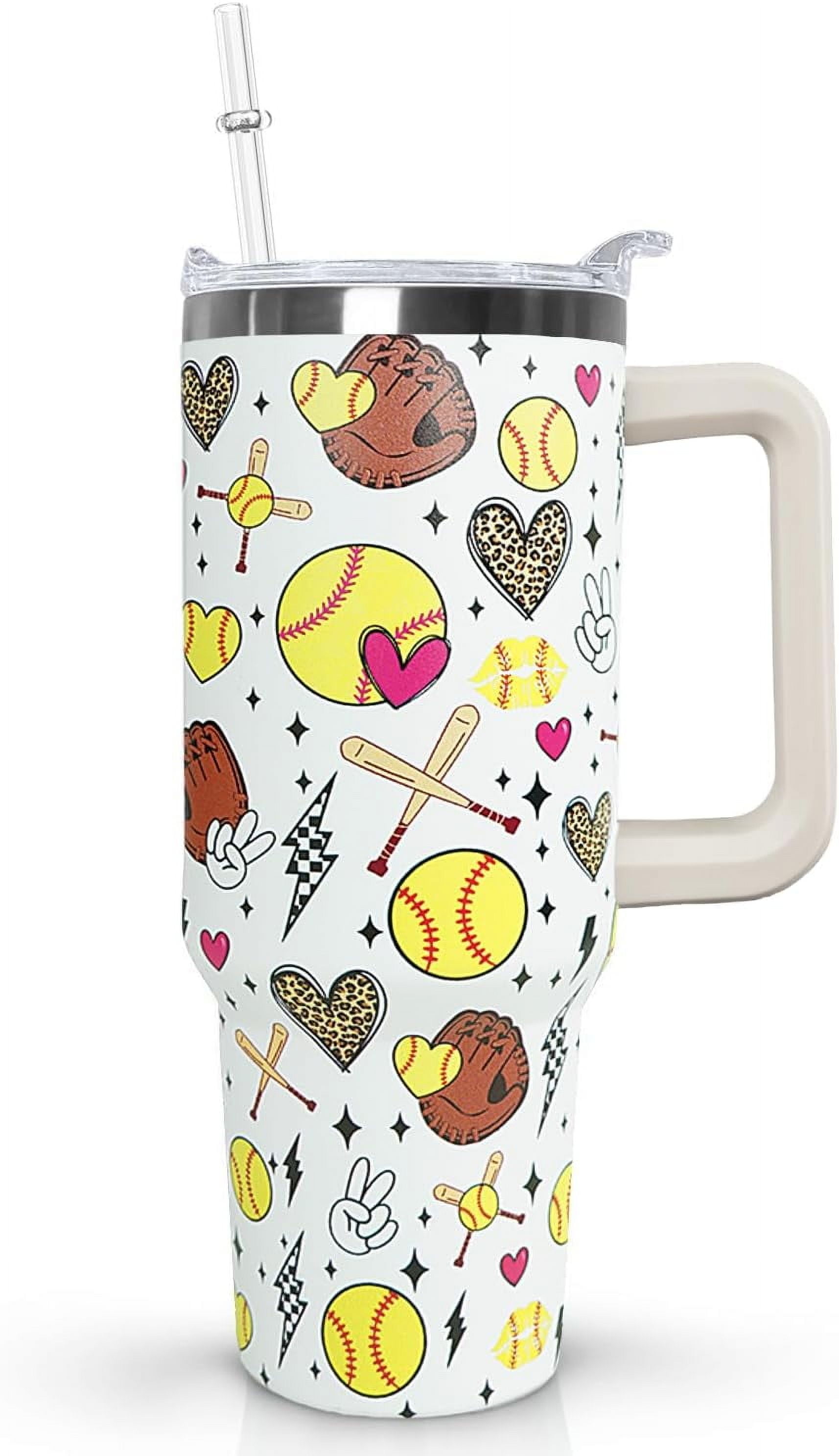 40 Oz Softball Tumbler With Handle,Softball Coffee Travel Mug Cup Water ...