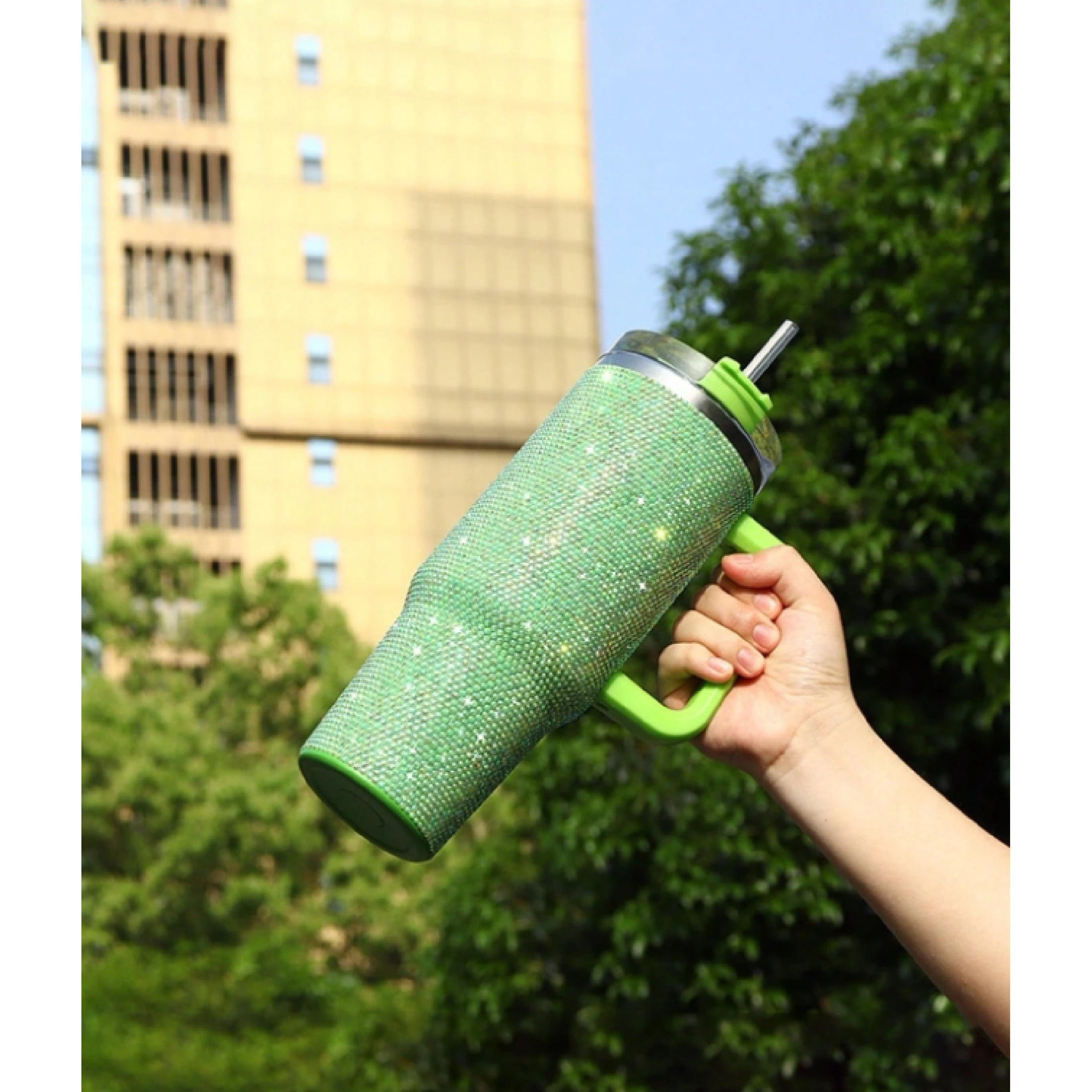 40 Oz Stainless Steel Car Cup, Rhine-Diamond And Sippy Cup, 1Pc Vacuum ...