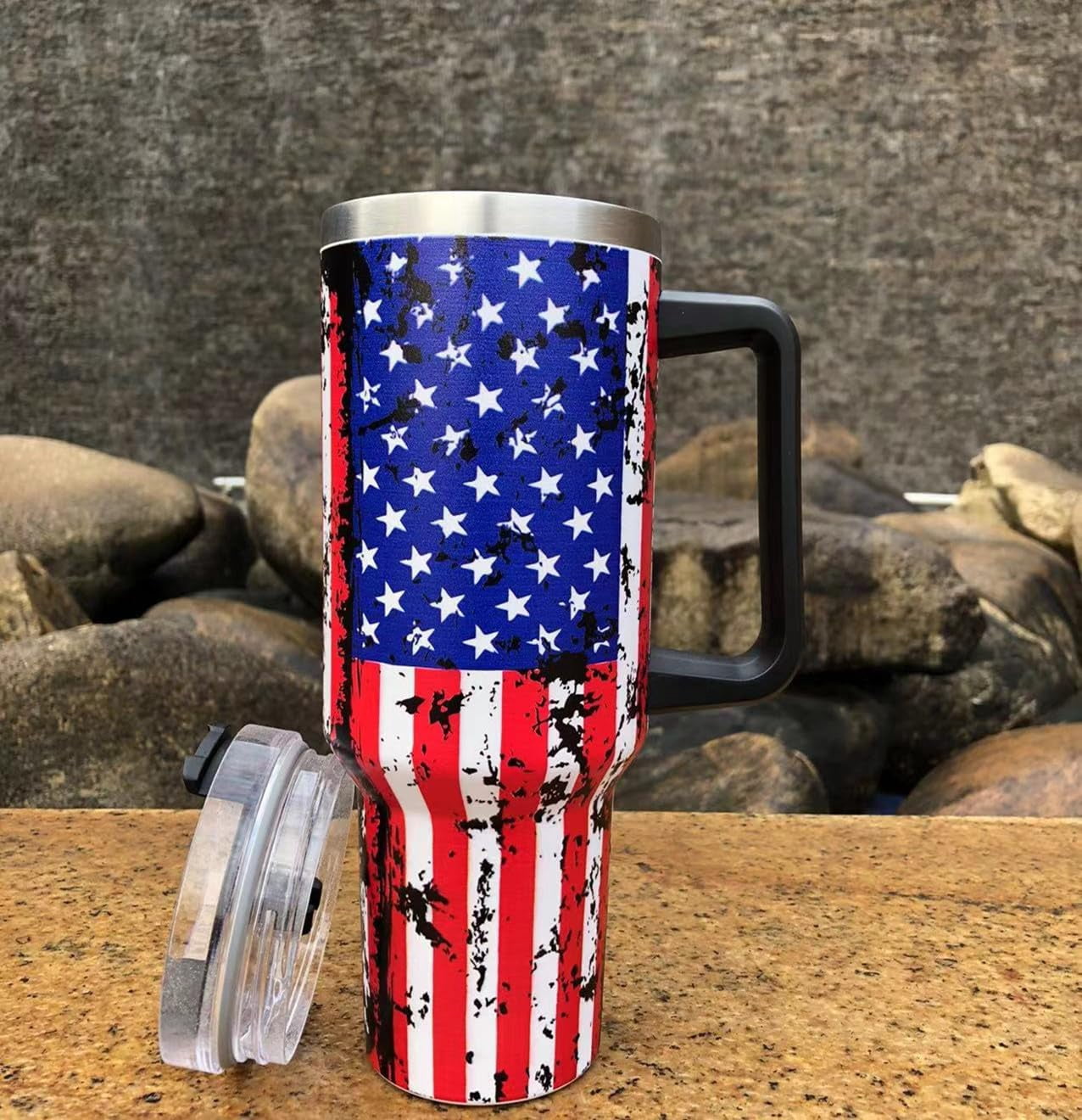 40 Oz Stainless Steel Travel Mug with Handle - USA Flag Insulated ...