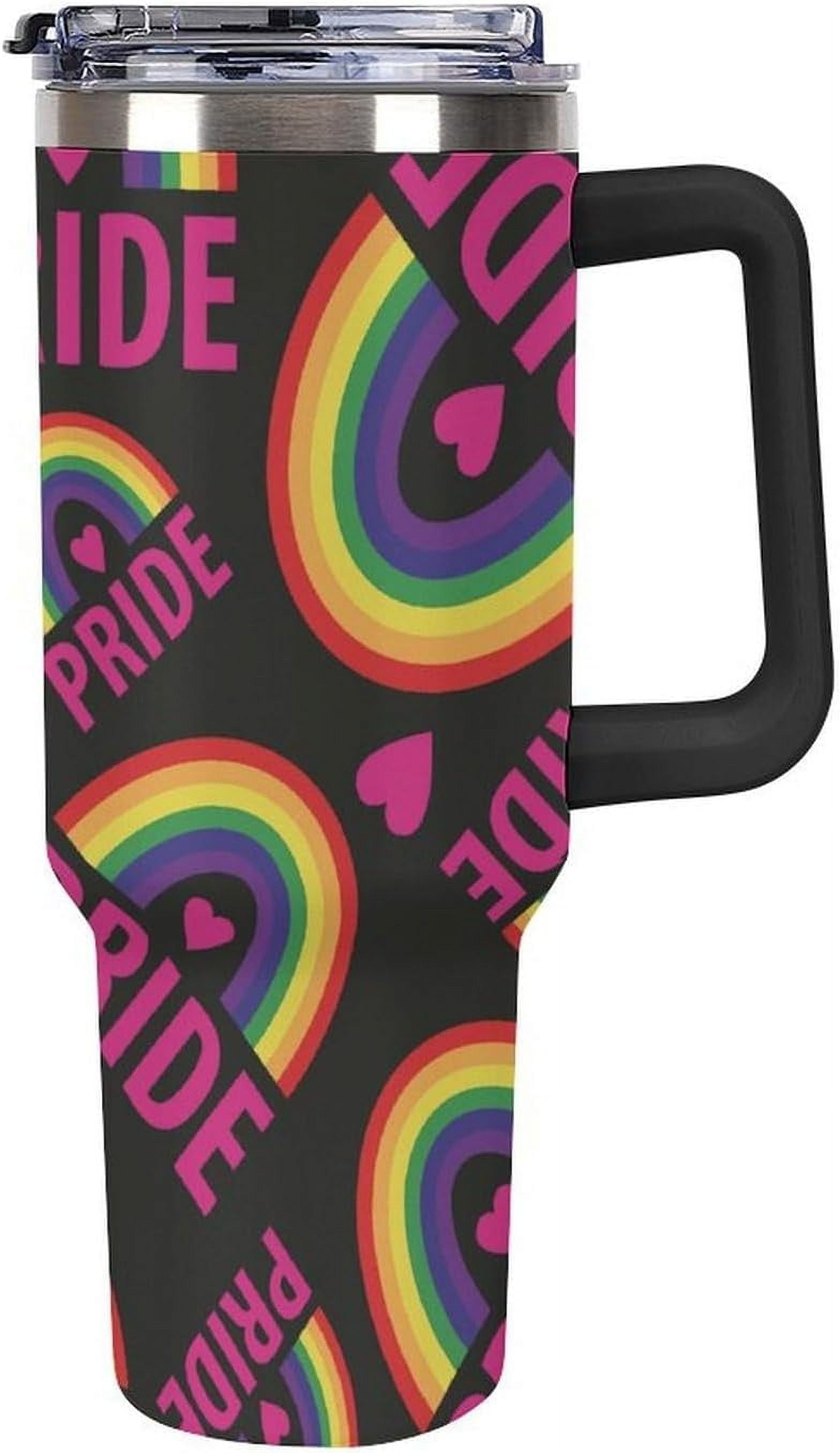 40 Oz Tumbler with Handle And Straw Pride LGBT Rainbow Hearts Stainless ...