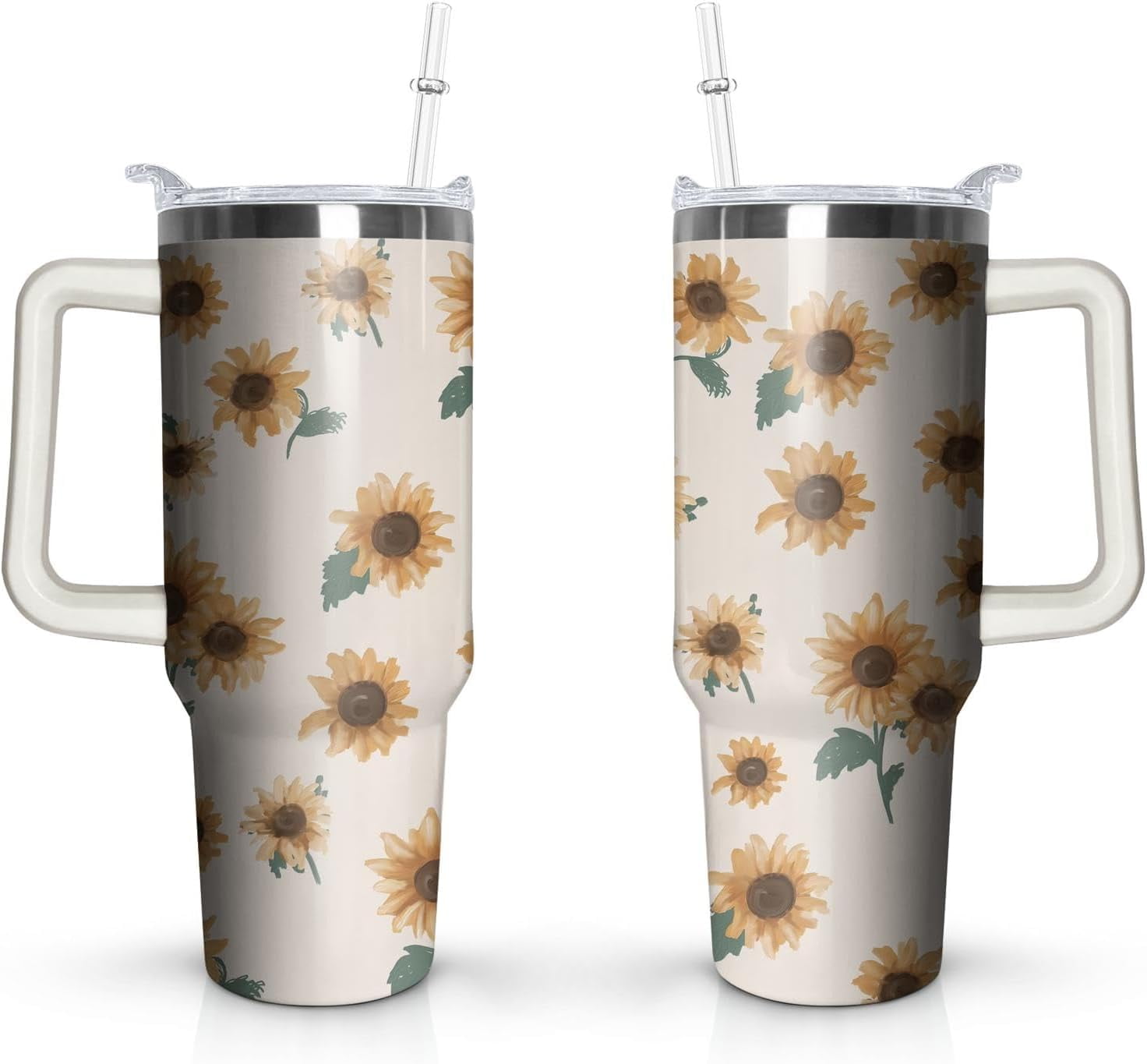 40 Oz Tumbler with Handle and Straw Insulated Double Walled Stainless Steel Travel Mug Gift Box ...