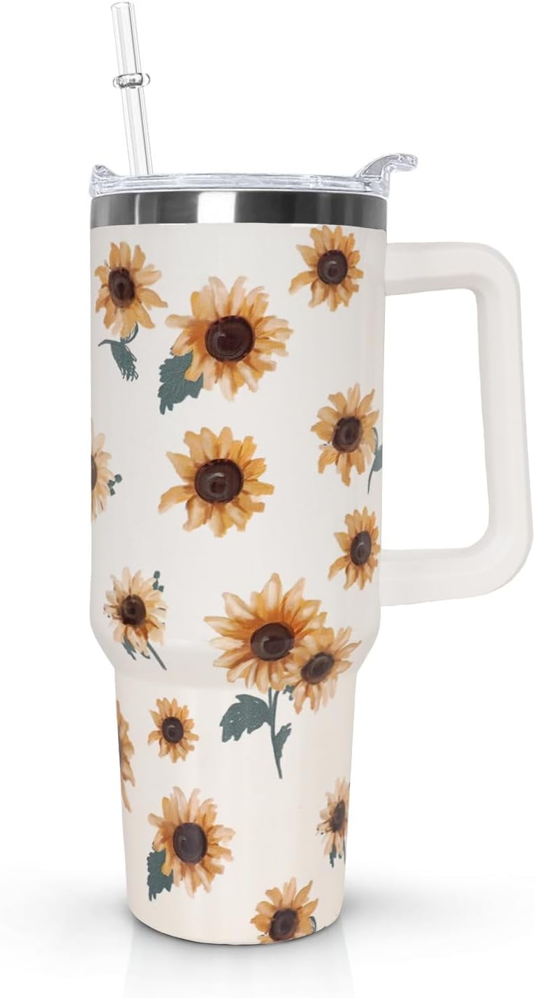 40 Oz Tumbler with Handle and Straw Insulated Double Walled Stainless ...