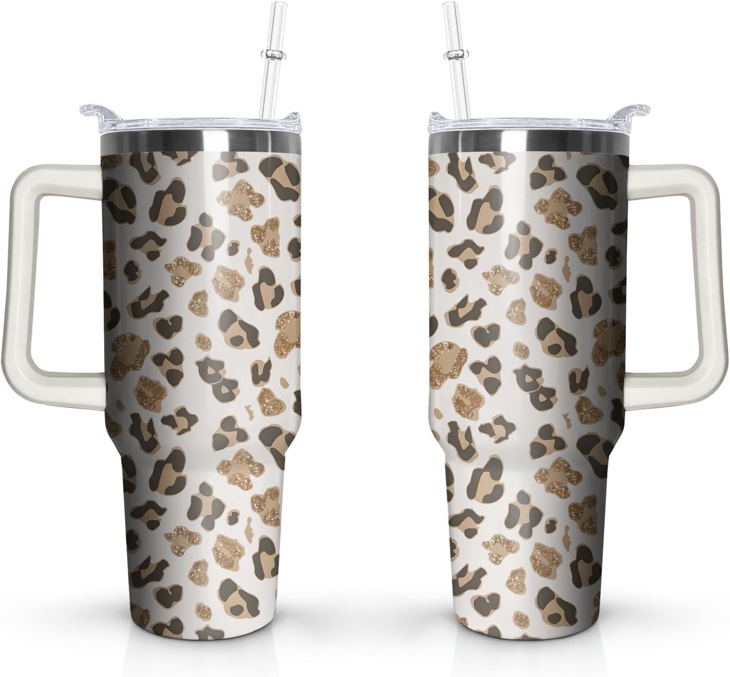 40 Oz Tumbler with Handle and Straw Insulated Double Walled Stainless ...