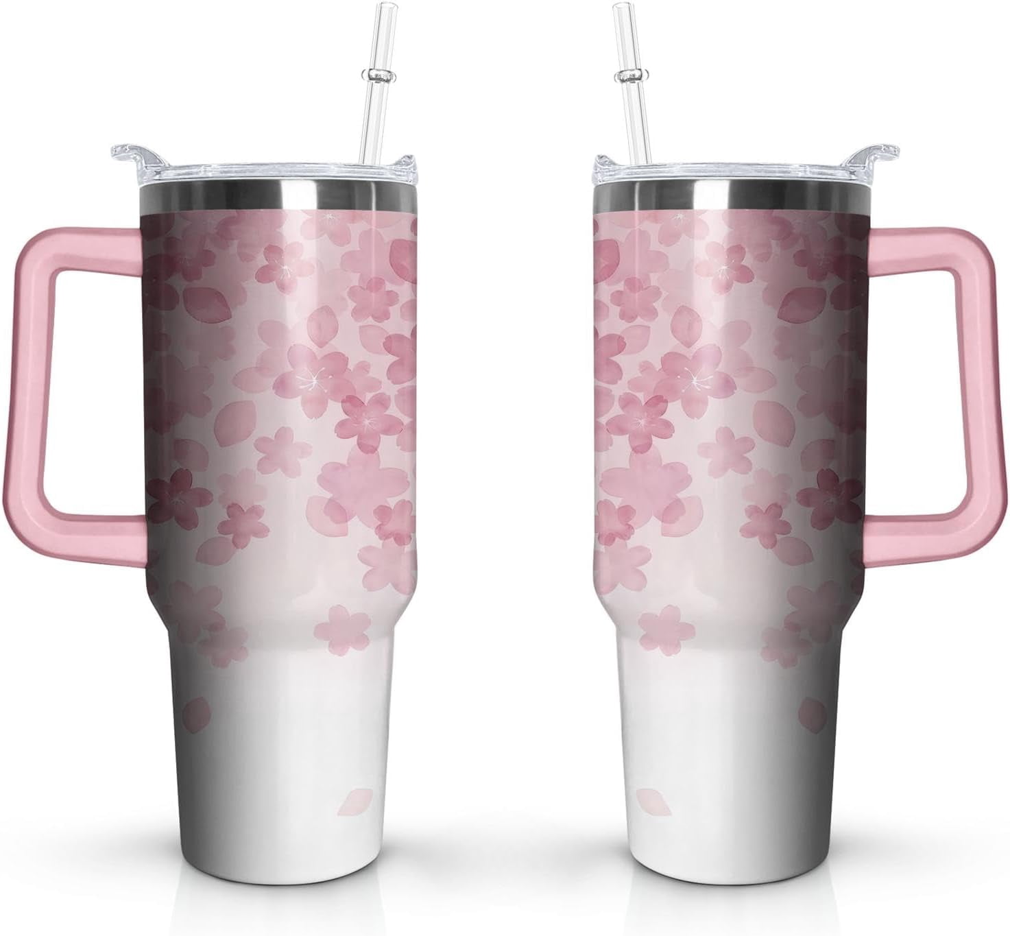 40 Oz Tumbler with Handle and Straw Insulated Double Walled Stainless ...