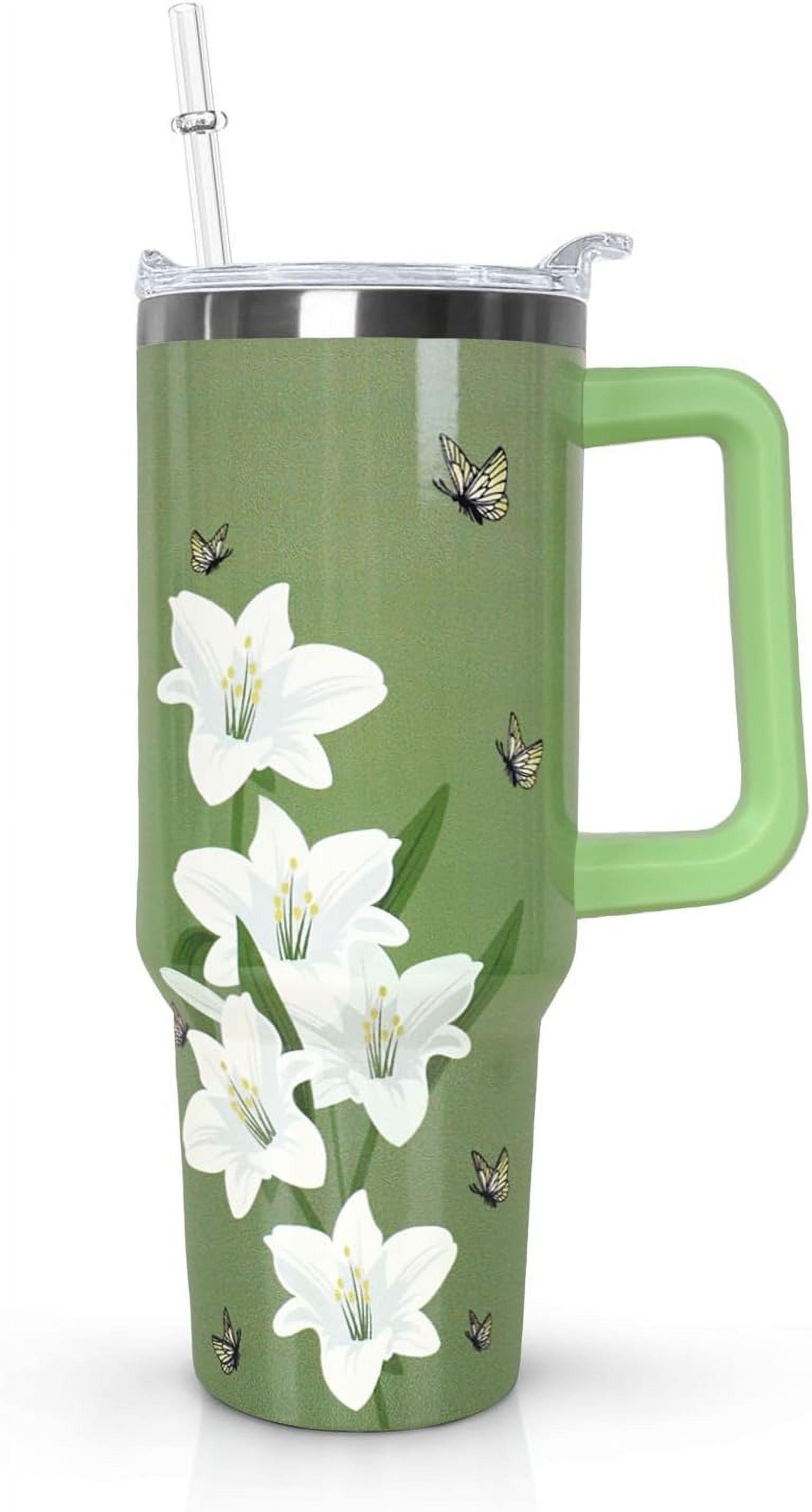 40 Oz Tumbler with Handle and Straw Insulated Double Walled Stainless ...