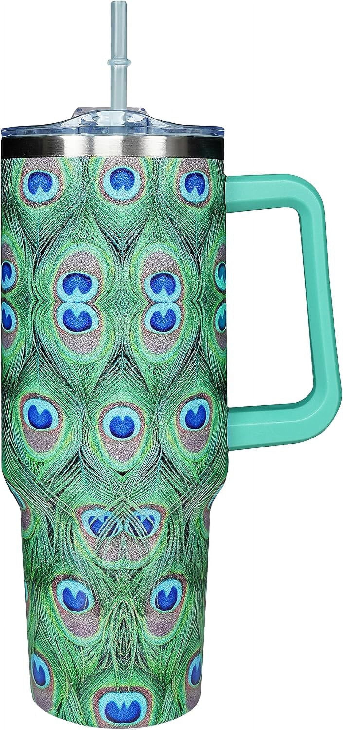 40 Oz Tumbler With Handle 40oz Peacock Tumbler With Lid Straw Double ...