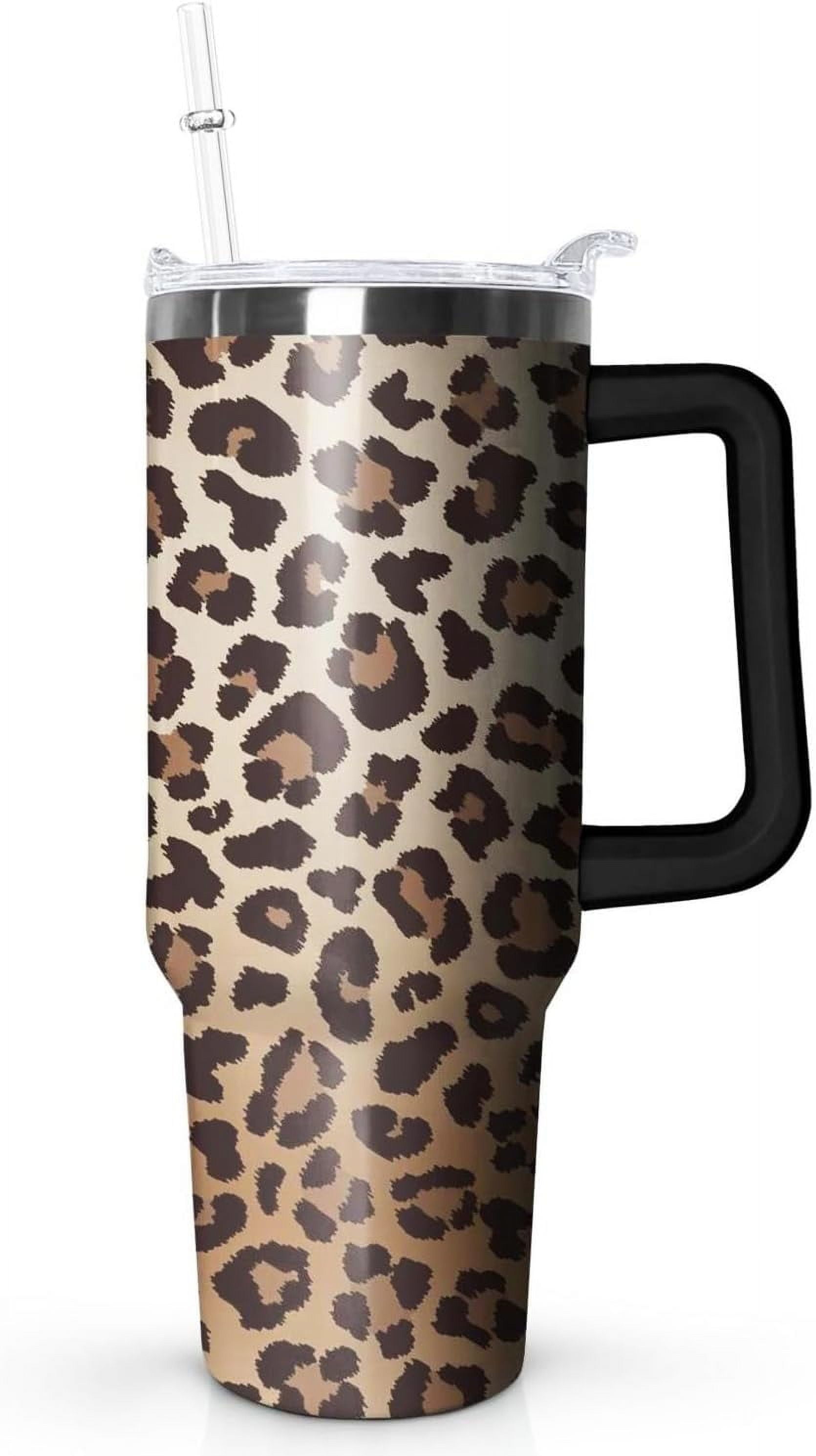 40 Oz Tumbler With Handle, Leopard Print Cheetah Coffee Travel Mug Cup ...