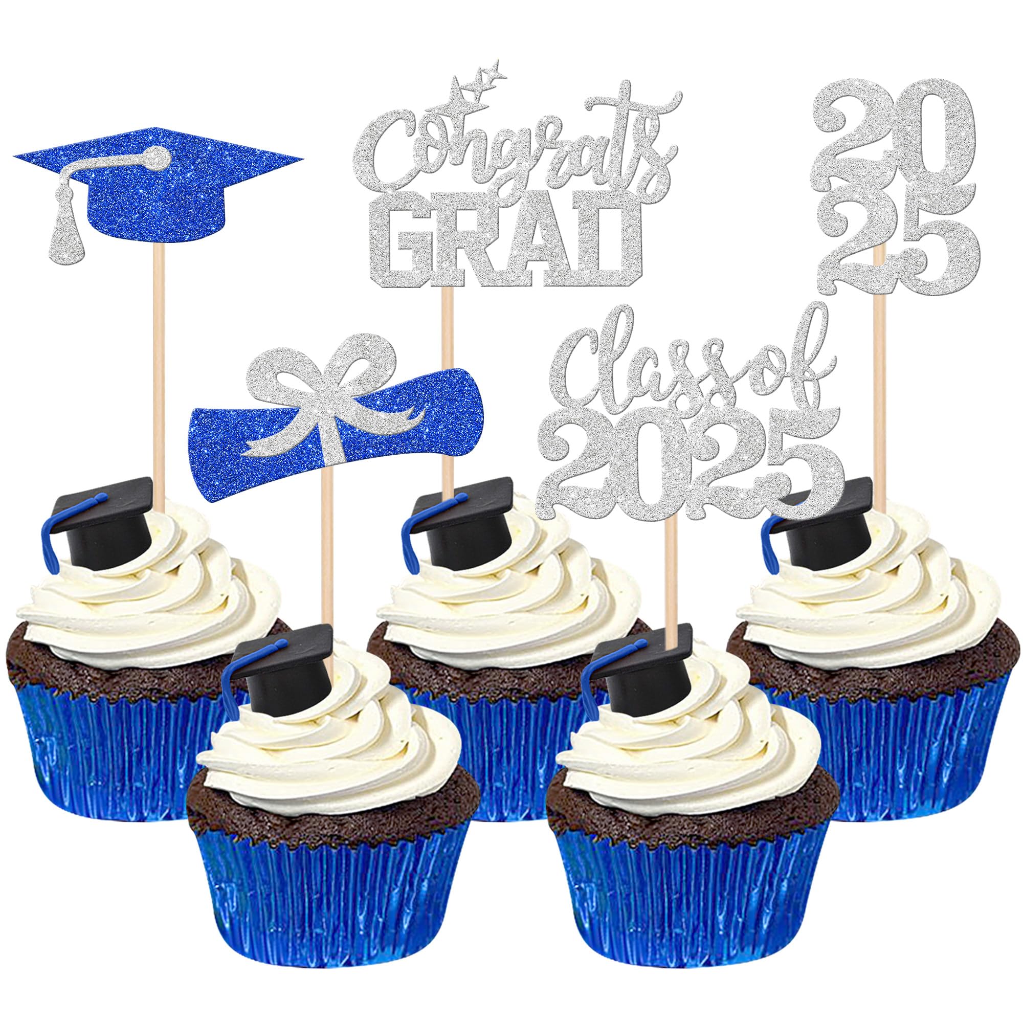 40 PCS 2025 Graduation IFF17 Theme Cupcake Toppers Glitter Congrats ...