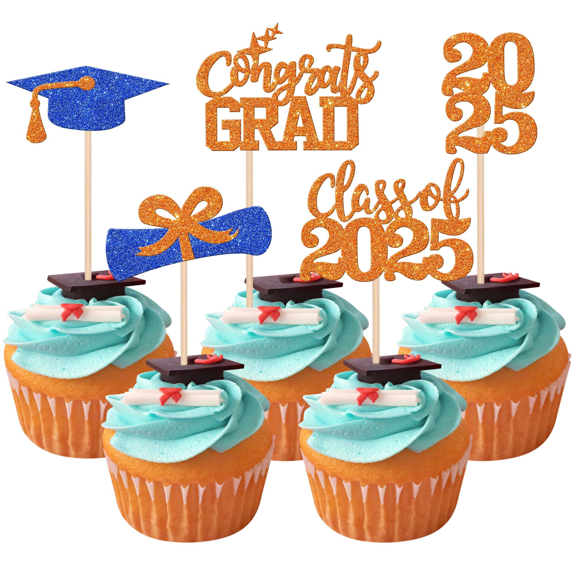 40 PCS 2025 Graduation RRF12 Theme Cupcake Toppers Glitter Class of ...