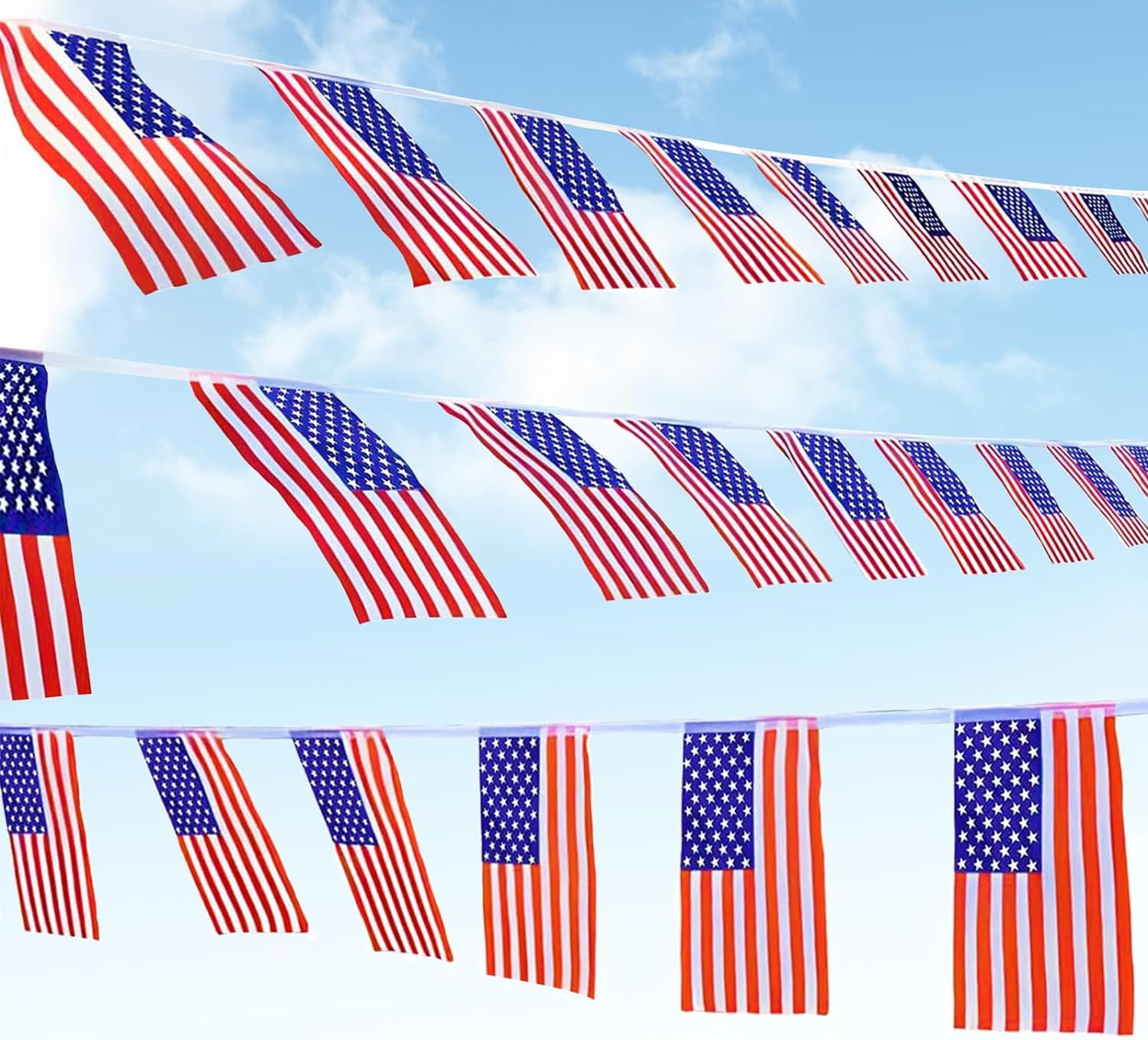 40 PCS American Flags - 40 Feet US Flag Banners, Suitable for Indoor Outdoor Decor USA String ...