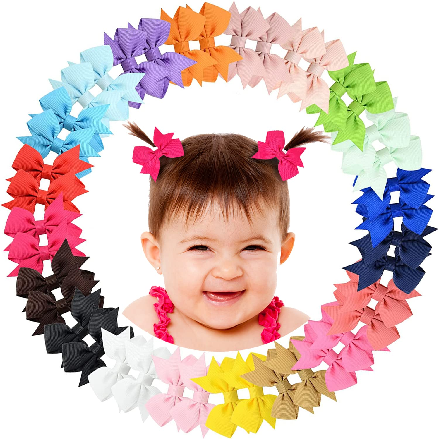 40 PCS Baby Hair Clips Baby Girls Fully Lined Baby Bows Tiny Hair Bows ...