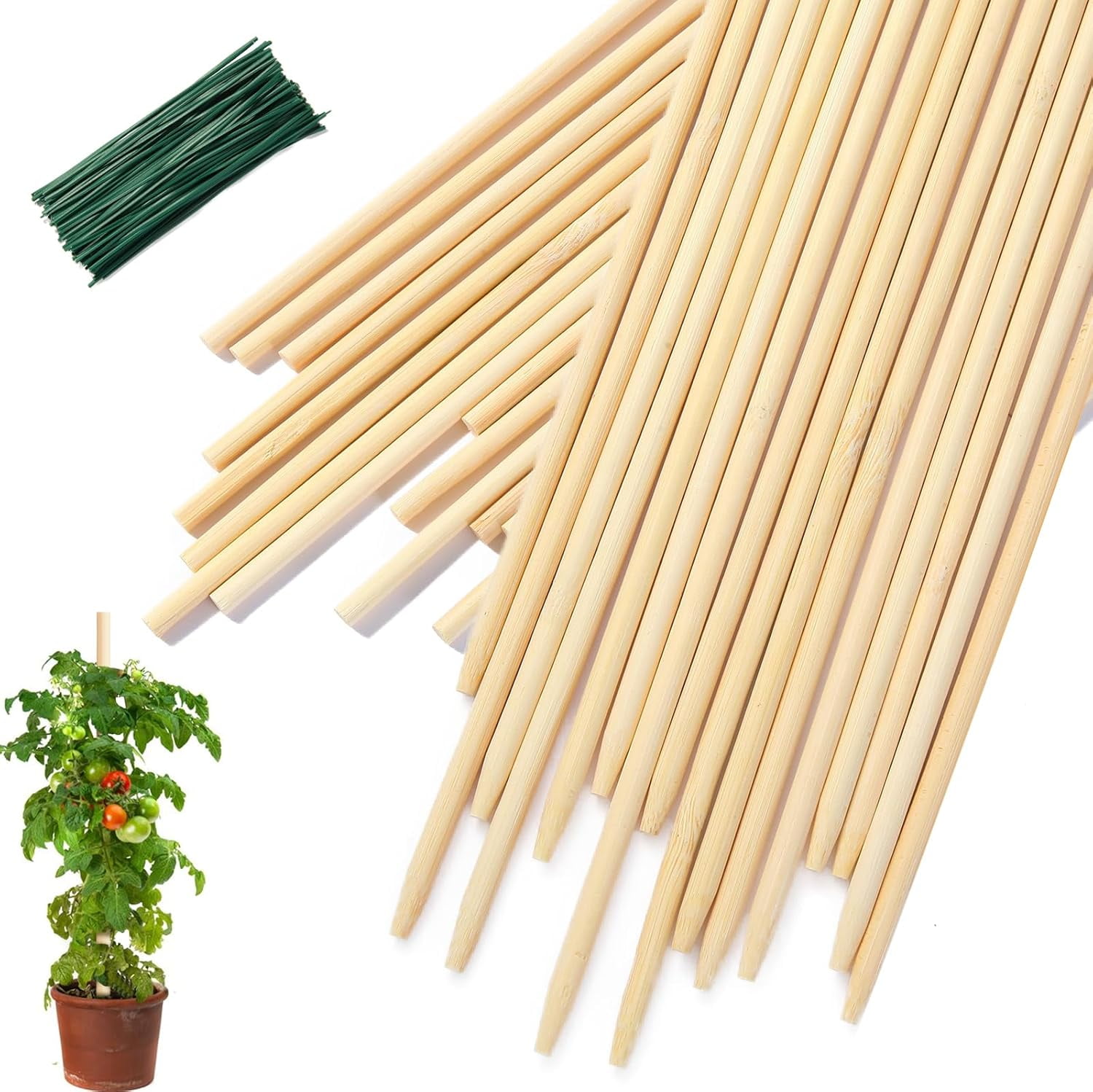 40 PCS Bamboo Plant Stakes 18 Inch, Wood Plant Support for Gardening ...