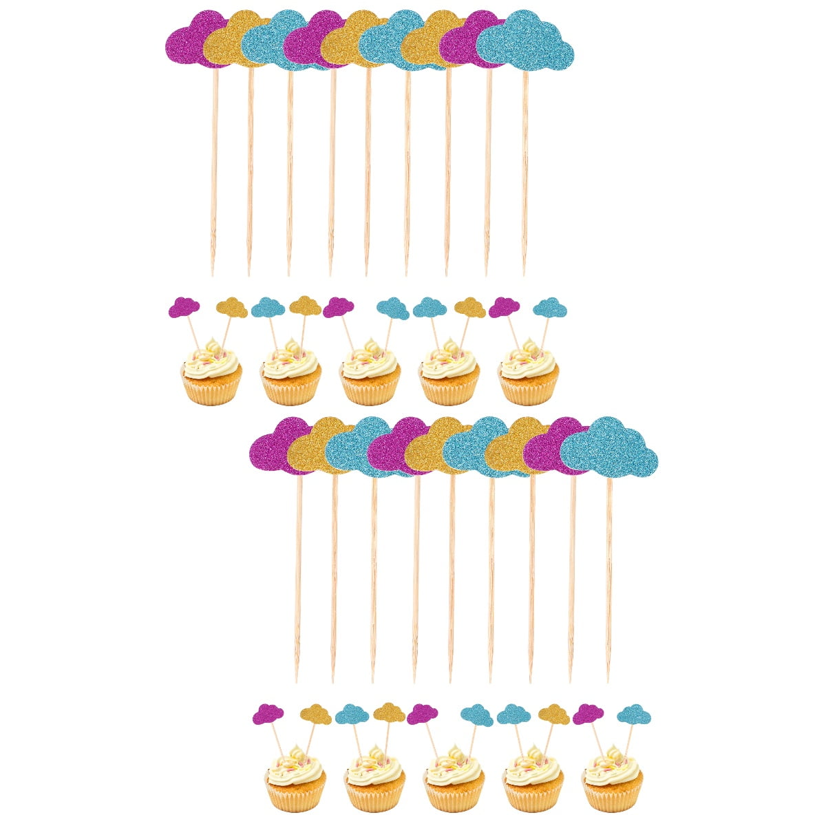 40 PCS Clouds Cake Toppers Decorative Glittering Cupcake Muffin Food ...