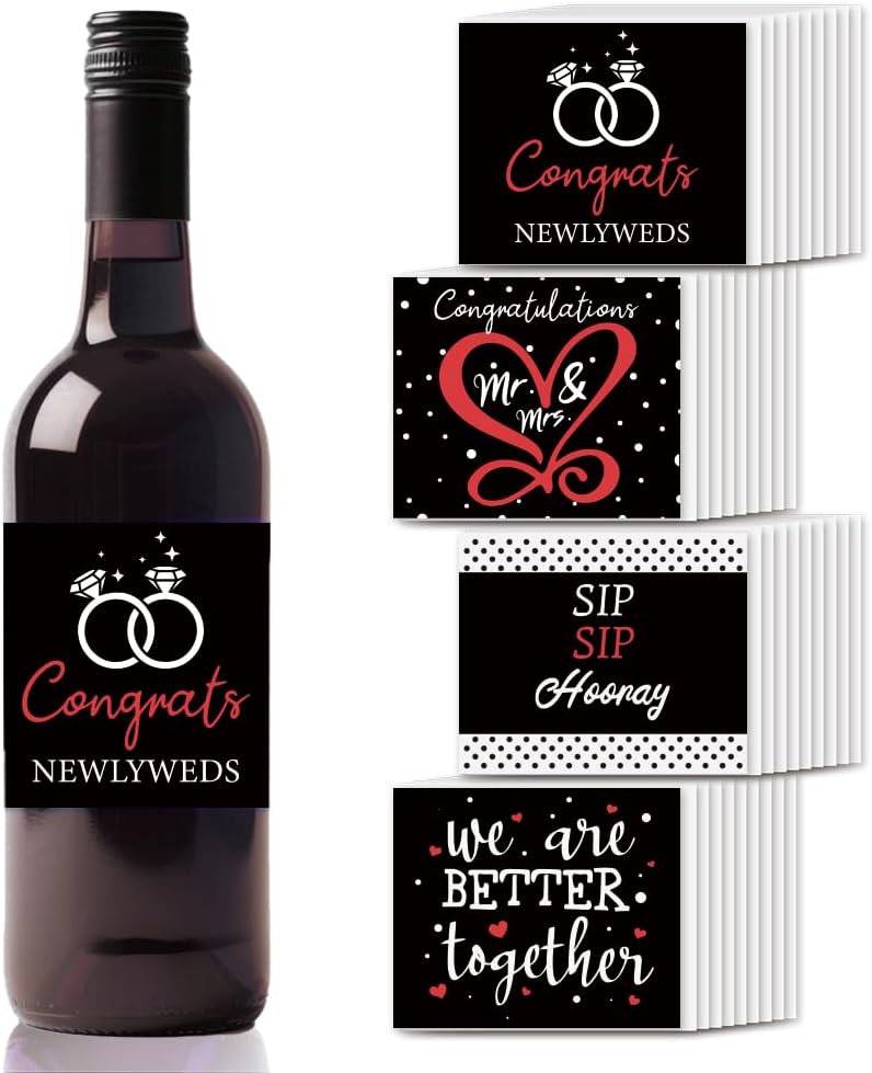 40 PCS Congrats Newlyweds Wine Bottle Label Stickers Mr&Mrs Champagne ...