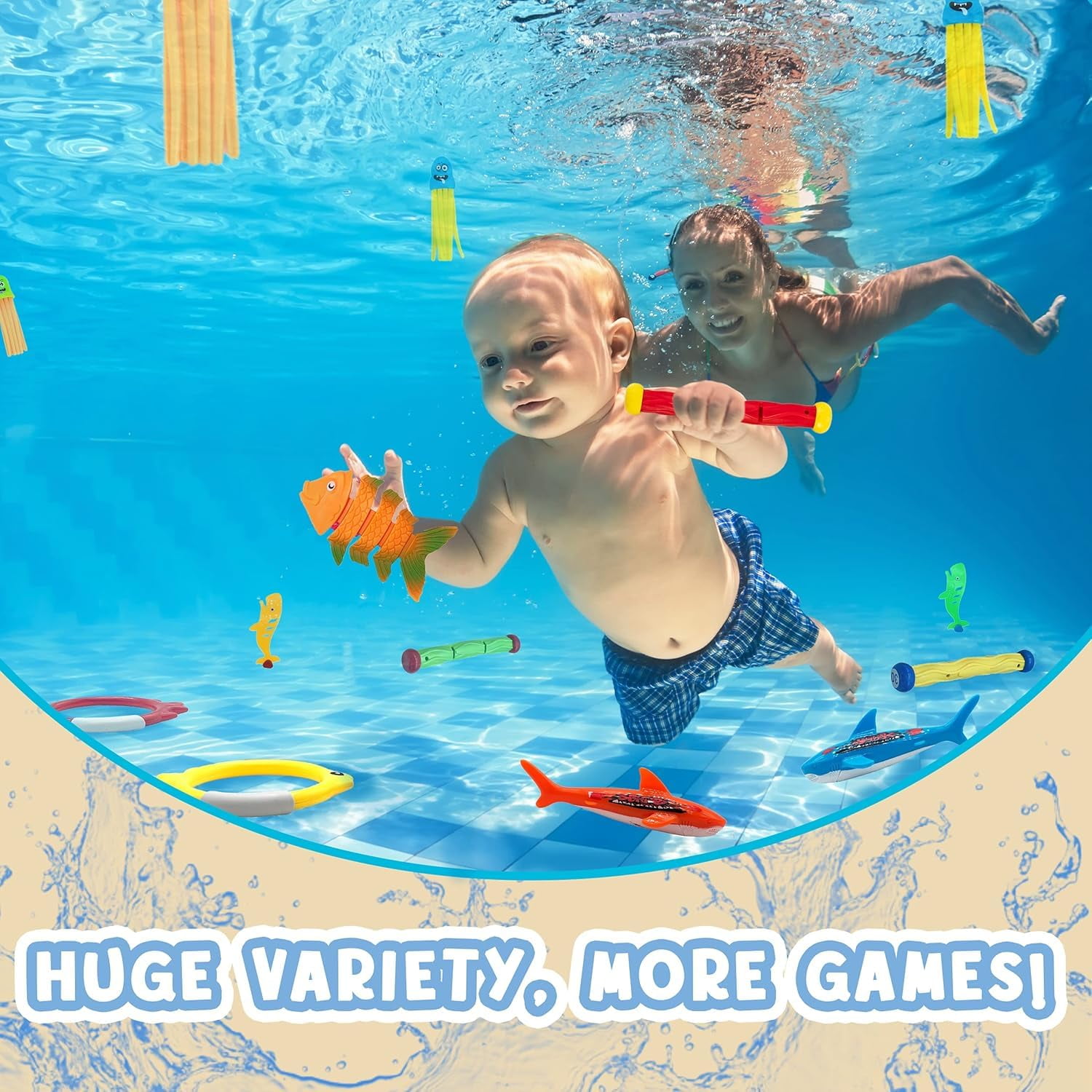 40 PCS Dive Toys for Pool for Kids Swim Toys Shark Set Includes Diving ...