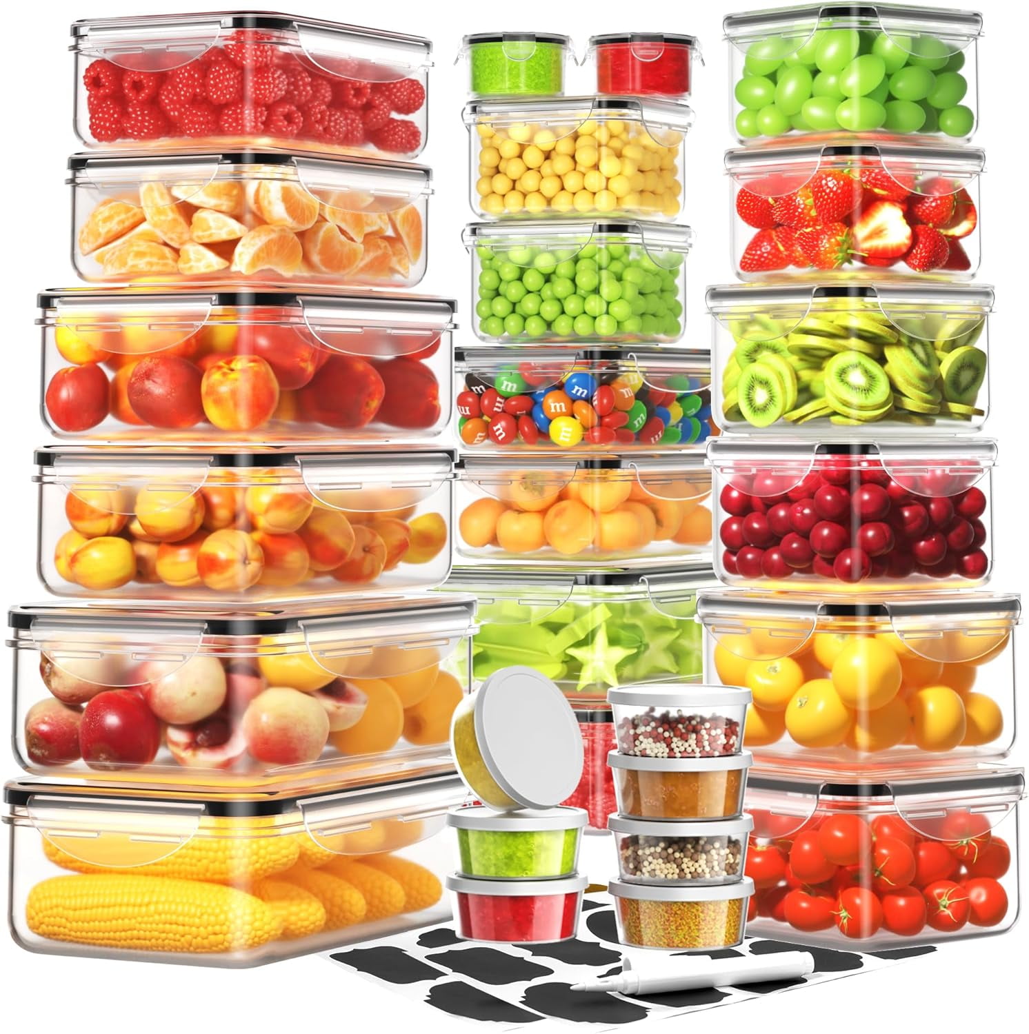 40 PCS Food Storage Containers with Lids Airtight (20 Containers & 20 Lids), Plastic Storage ...