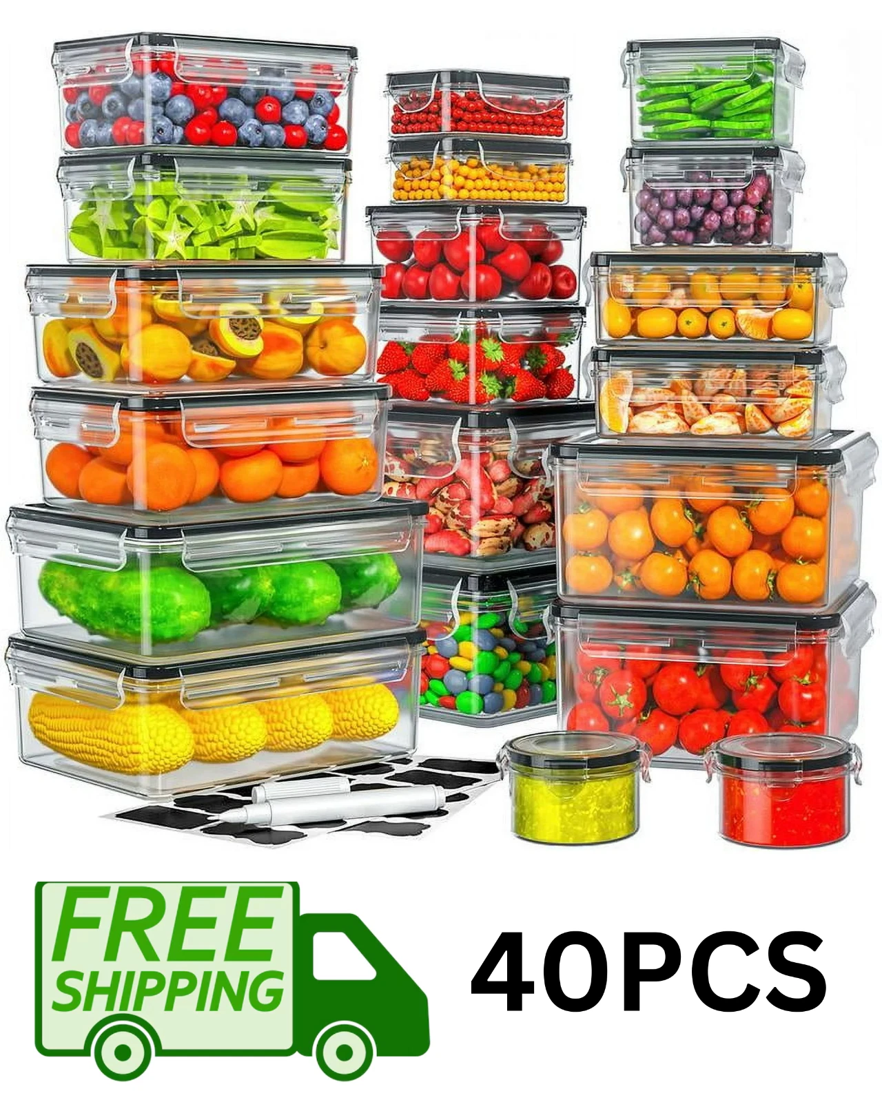 40 PCS Food Storage Containers with Lids Airtight (20 Containers & 20 ...