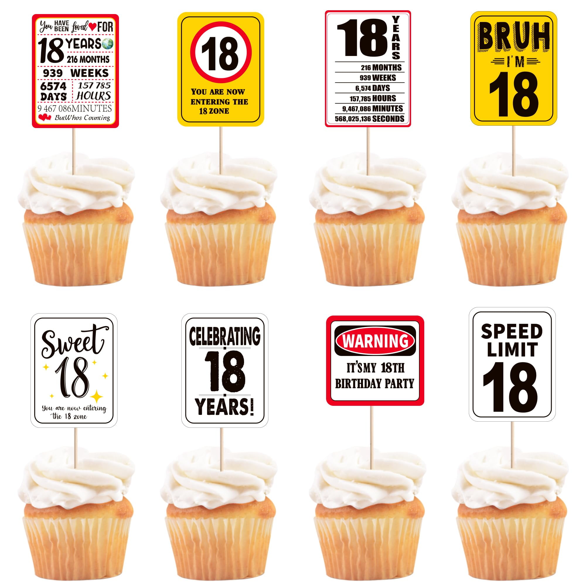 40 PCS Happy 18th Birthday Cupcake NSD3 Toppers Cheers to 18 Years Bruh ...