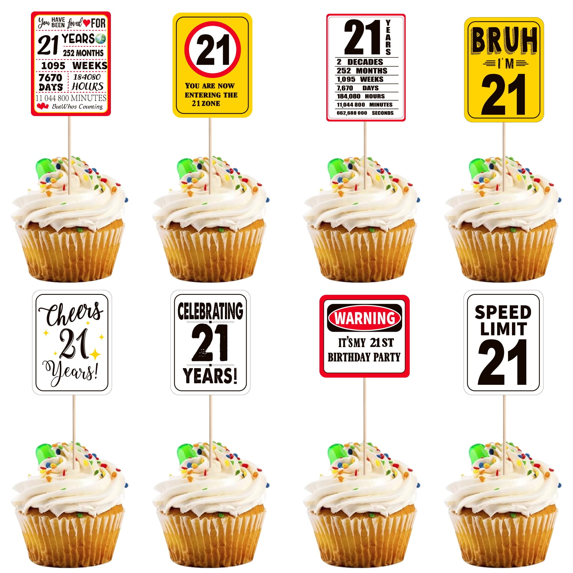 40 PCS Happy 21st KEF16 Birthday Cupcake Toppers Cheers to 21 Years ...