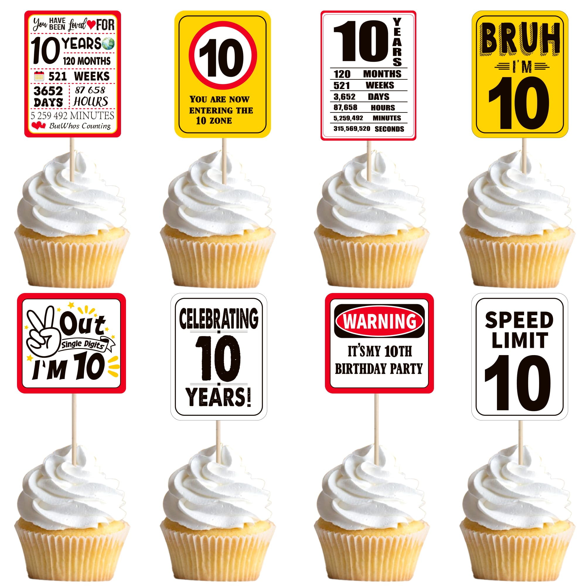 40 PCS HappyTRDN 10th Birthday Cupcake Toppers Cheers to 10 Years Bruh ...