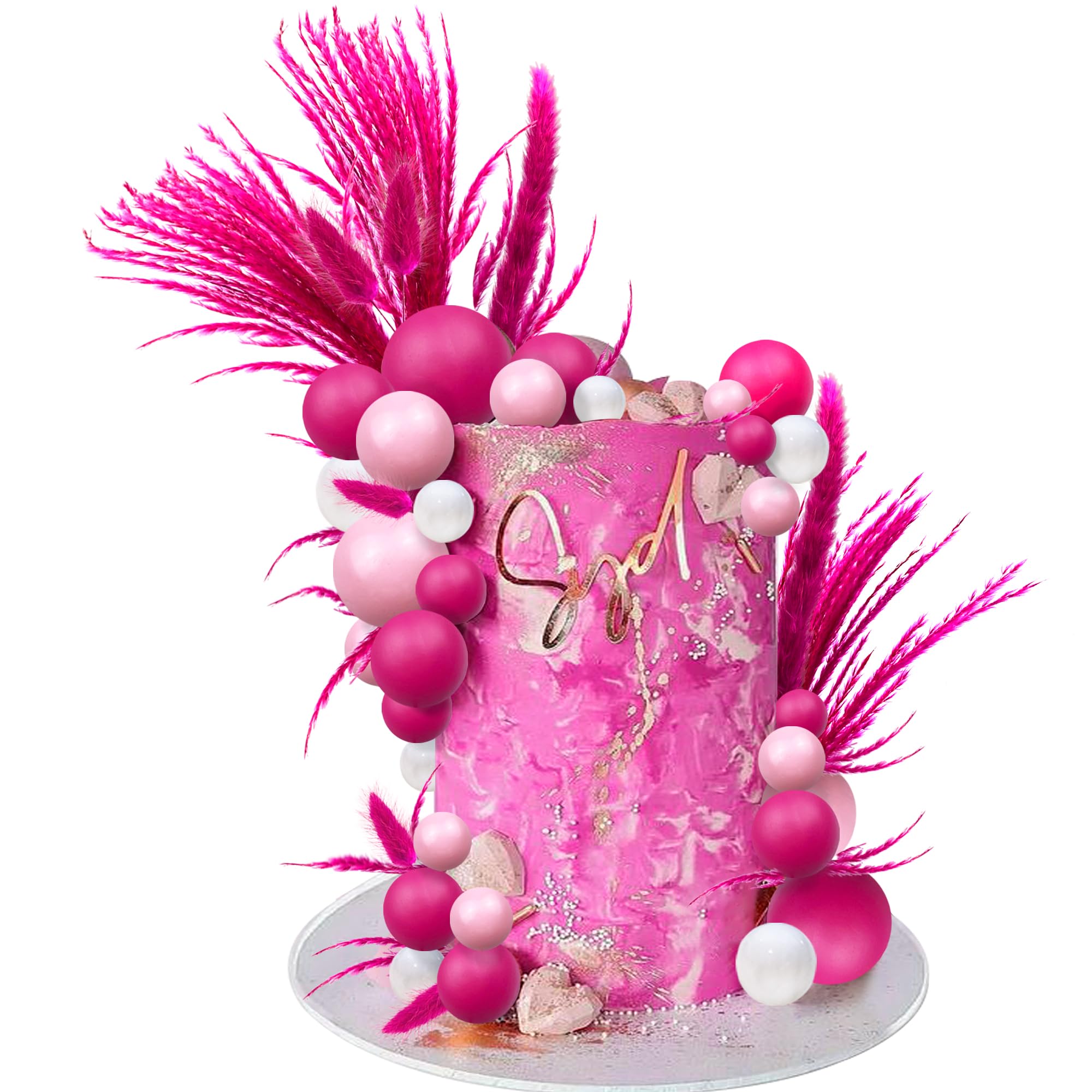 40 PCS Hot Pink Girl Cake RST1 Toppers Ball Decoration Boho Bunny Tails ...
