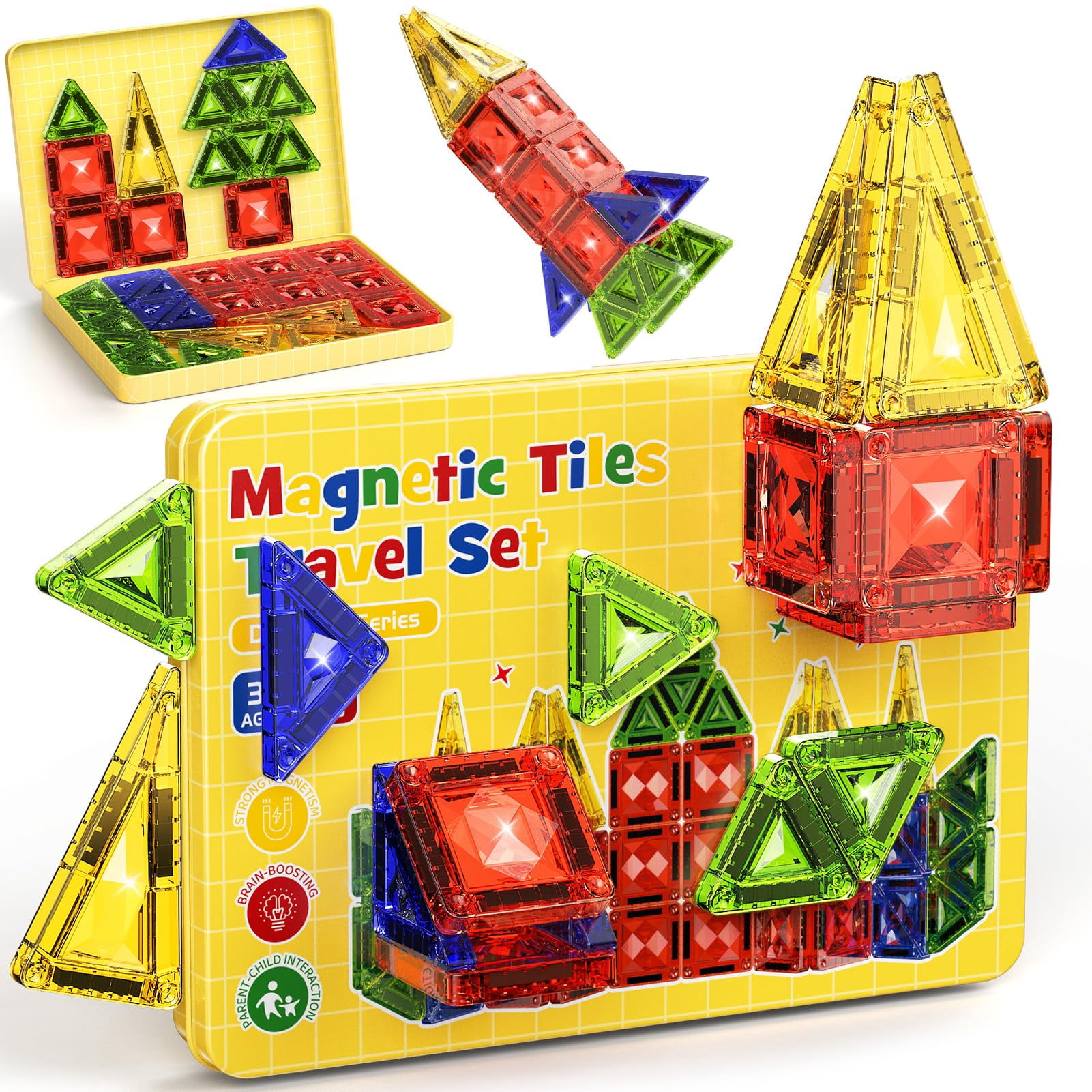 40 PCS Mini Magnetic Texture Building Blocks Set with Portable Storage ...