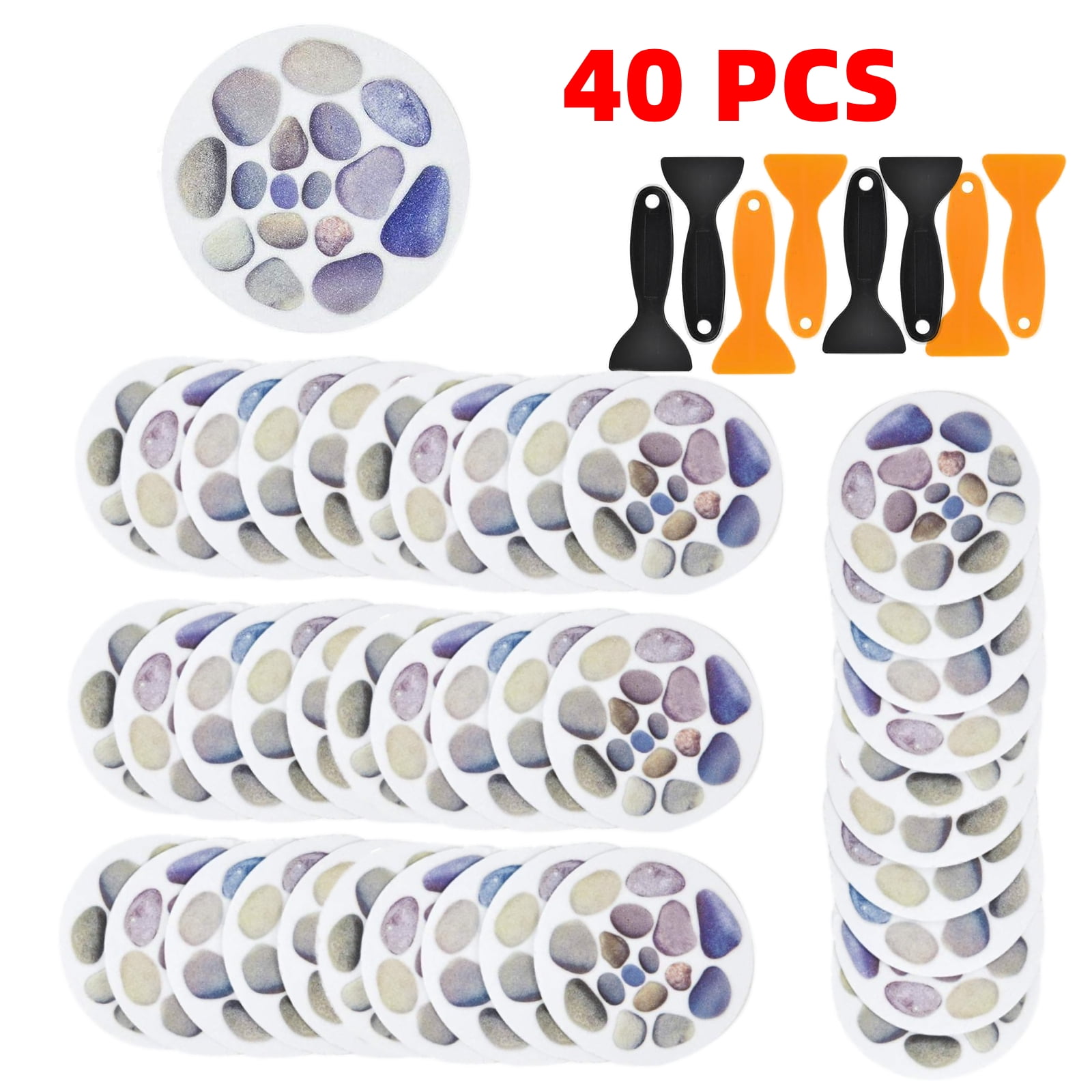 40 PCS No Slip Shower Stickers with Scraper, Large Cobblestone Stone ...