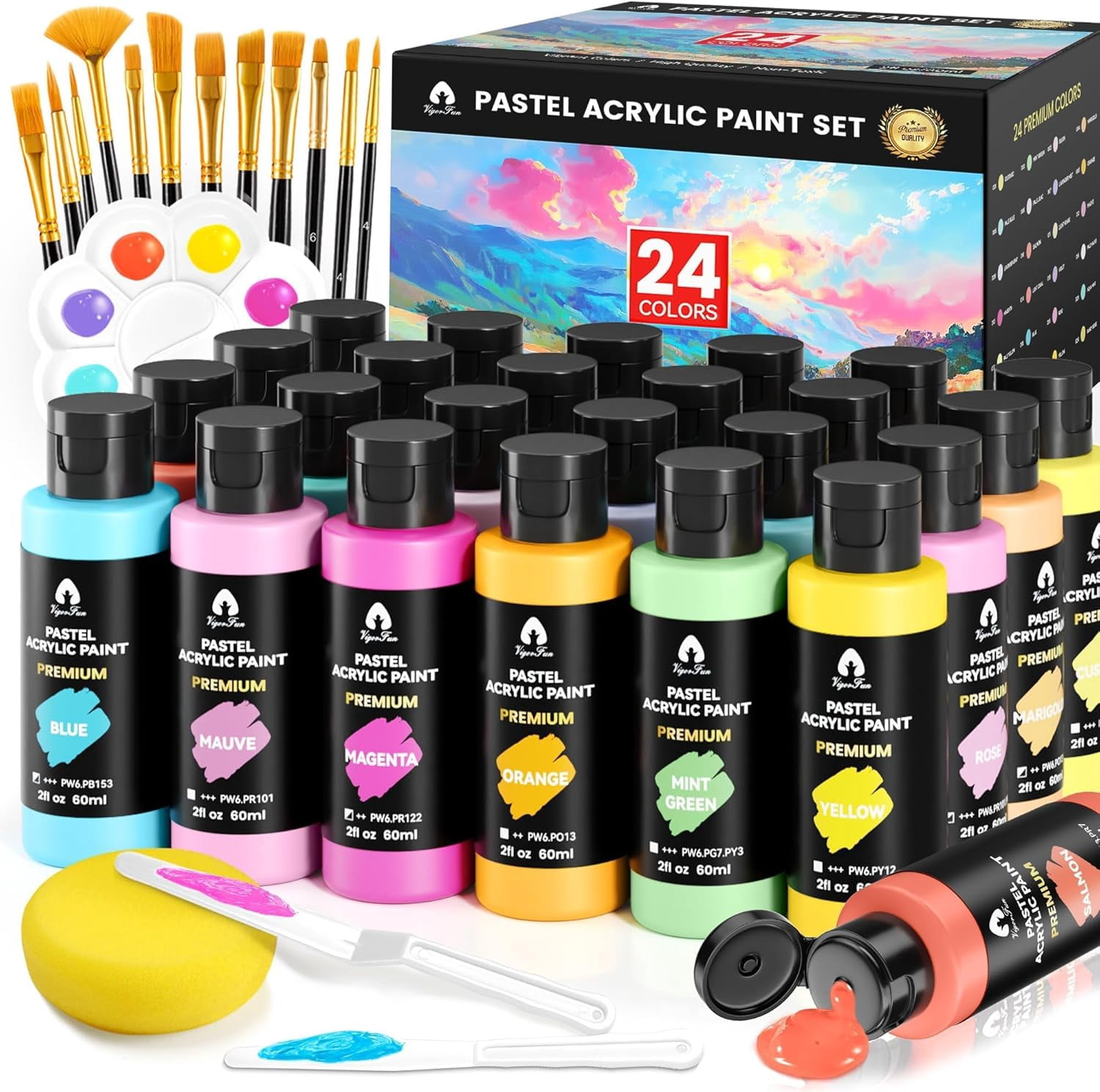 40 PCS Pastel Acrylic Paint Set with 12 Brushes, 2 Knives and Palette ...