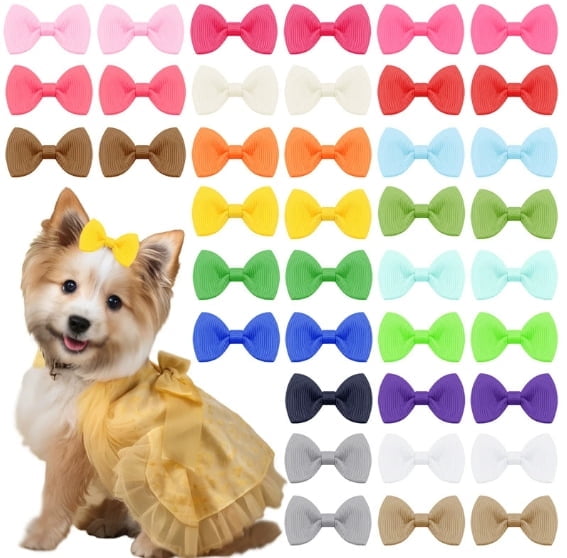 40 PCS Puppy Dog Bows with Clips,Small Handmade Hair Accessories Bow ...
