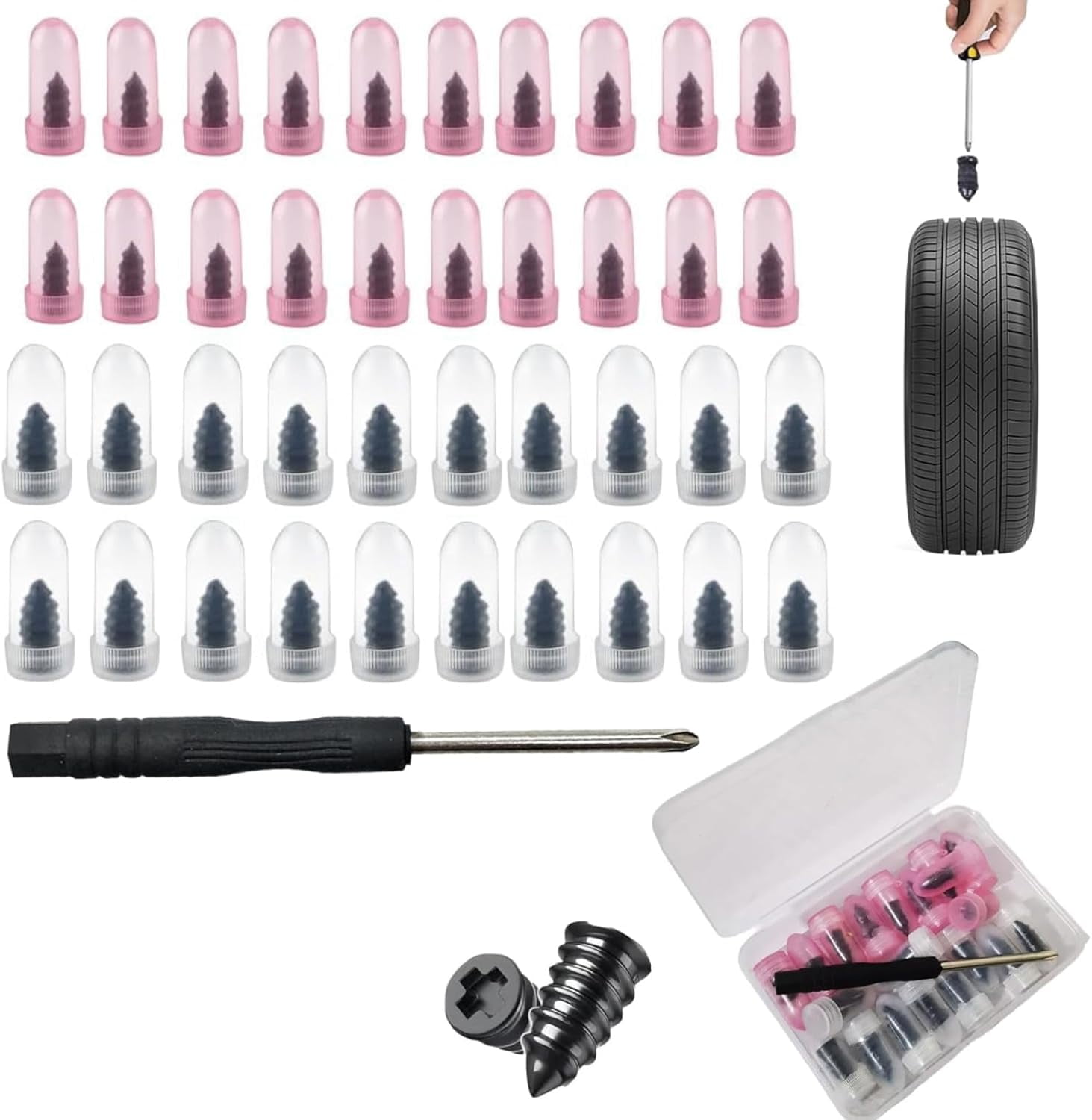 40 PCS Tire Repair Rubber Nails Kit with 2 Sizes, Tire Repair Kit ...