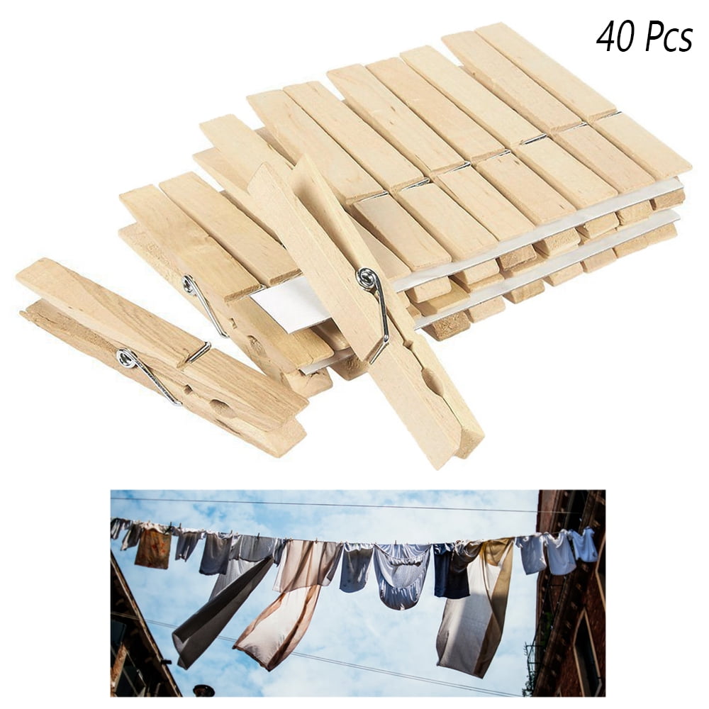 40 PCS Wood Clothespins With Spring 2 7/8" Large Heavy Duty Clothes ...