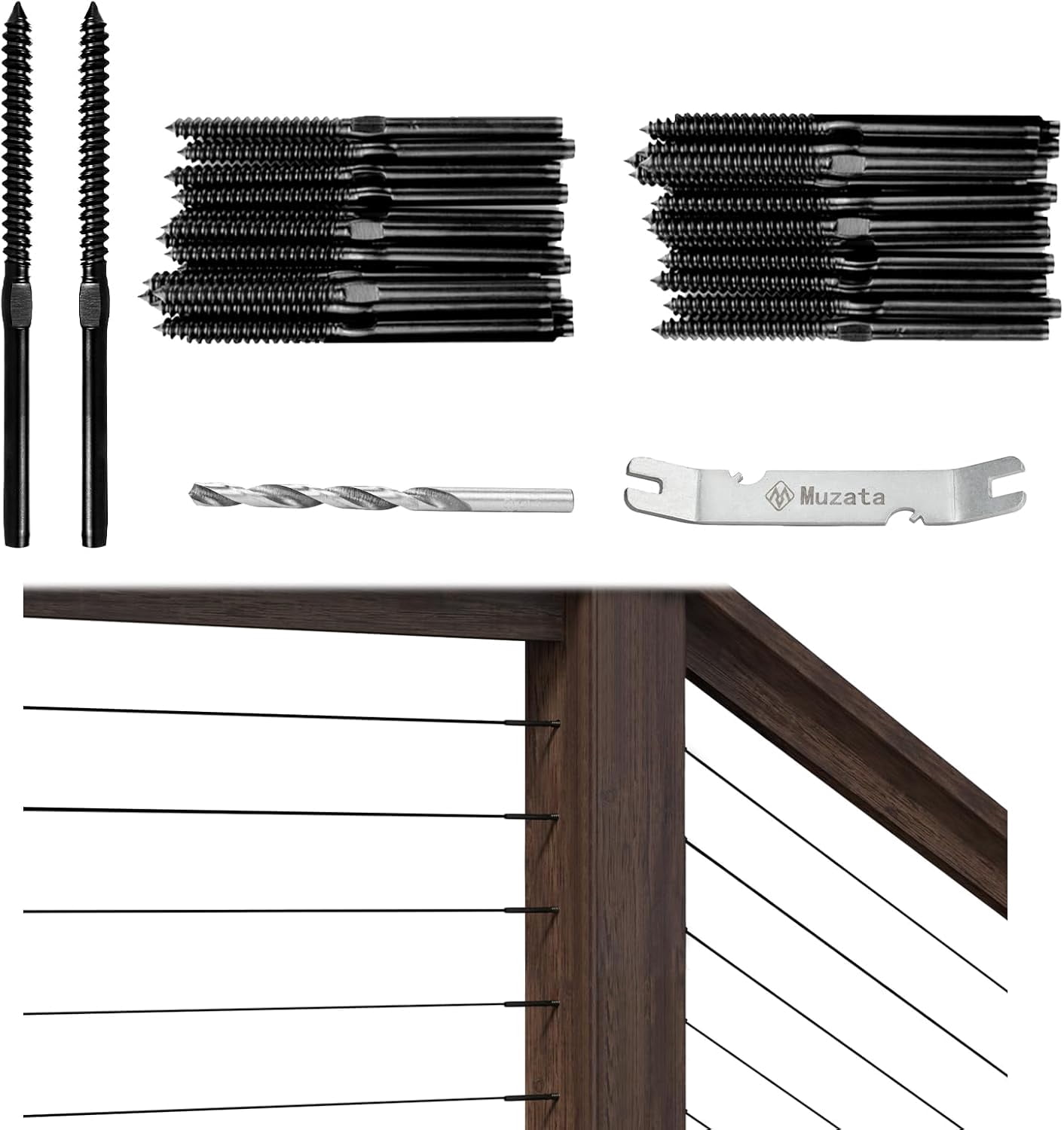 40 Pack 1/8" Black Cable Railing Hardware Kit Swage Lag Screws Left and ...