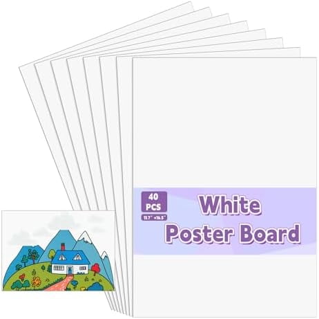 40 Pack 11.7" x 16.5" White Poster Board, Heavyweight Thickened Poster ...