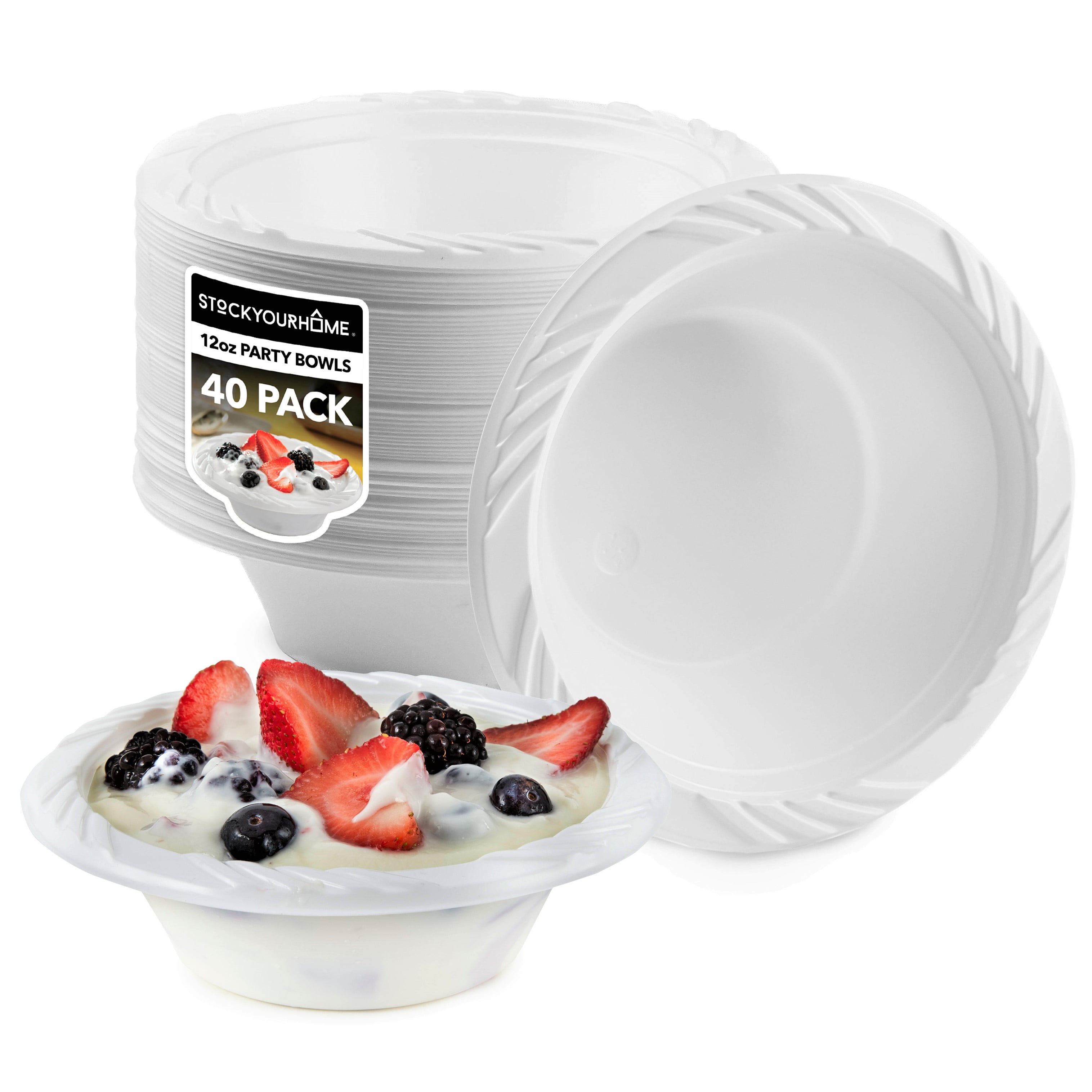 (40 Pack) 12 oz Elegant White Plastic Bowls for Parties Small ...