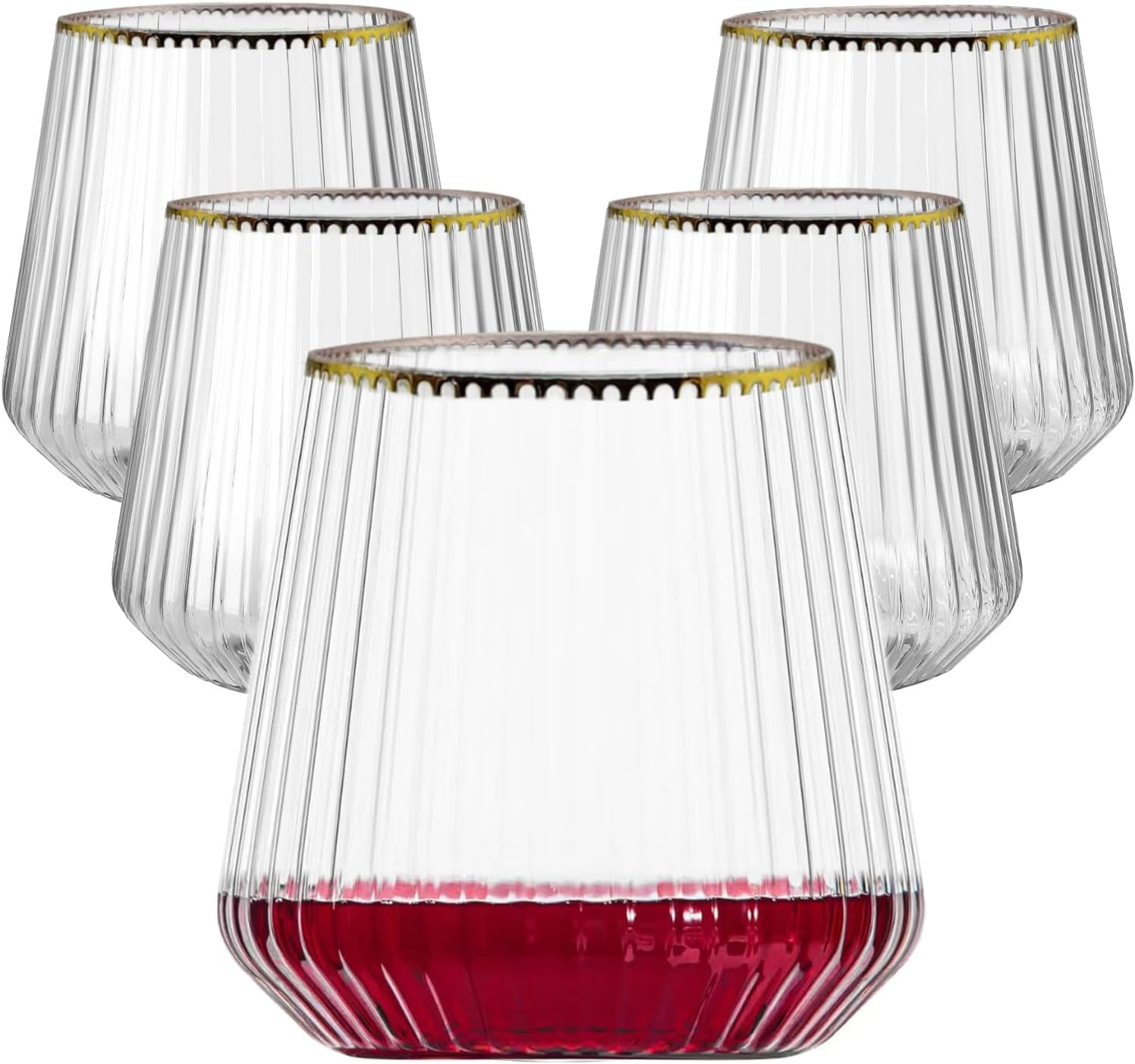 40 Pack 14oz Clear Plastic Wine Glasses with Gold Rim, Unbreakable ...
