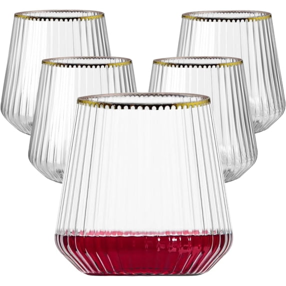 40 Pack 14oz Clear Plastic Wine Glasses with Gold Rim, Unbreakable ...